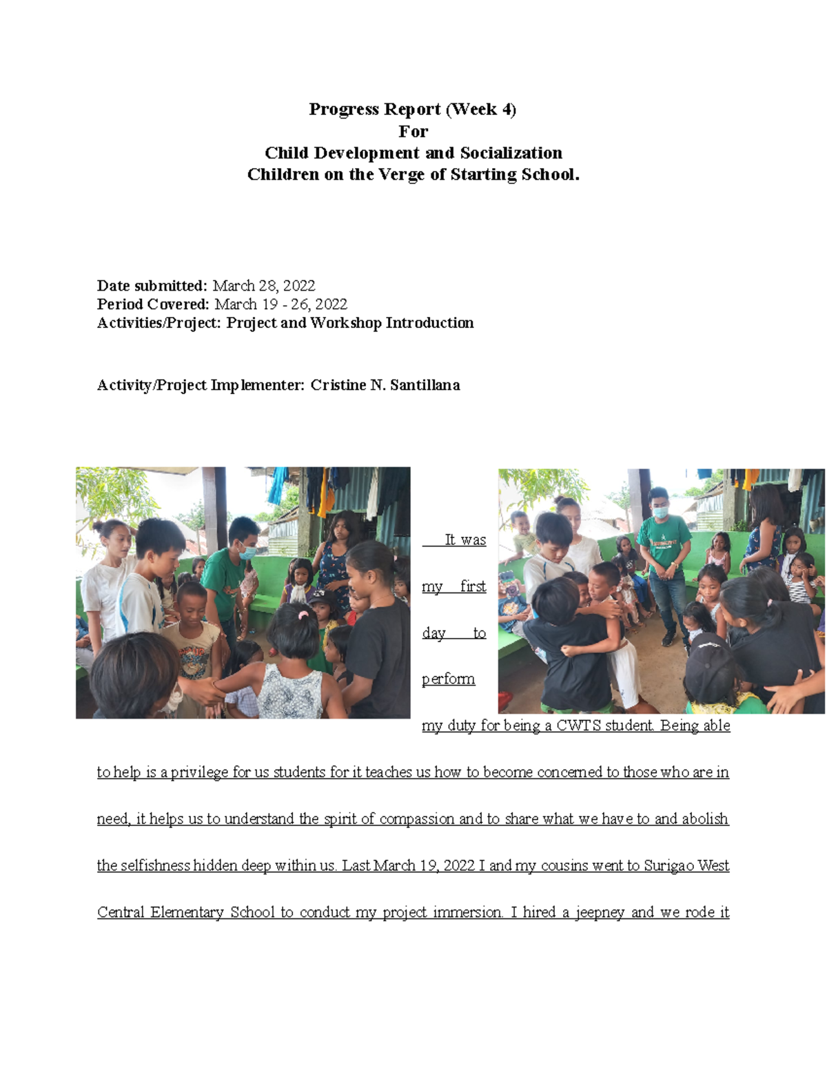 Progress Report Week 4 - NIce teaching - Progress Report (Week 4)For Children on the Verge of ...