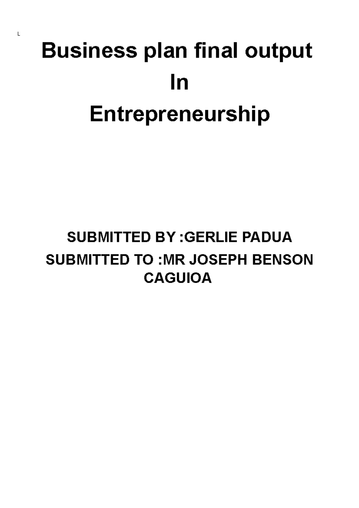 Business plan final output 1 - Business plan final output In ...