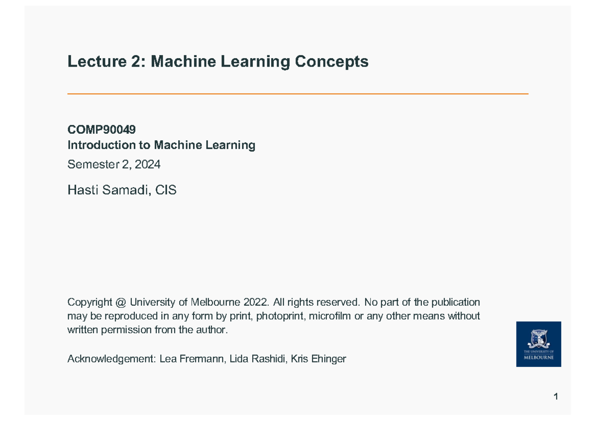 2-mlconcepts-handout - Lecture 2: Machine Learning Concepts COMP Introduction to Machine ...