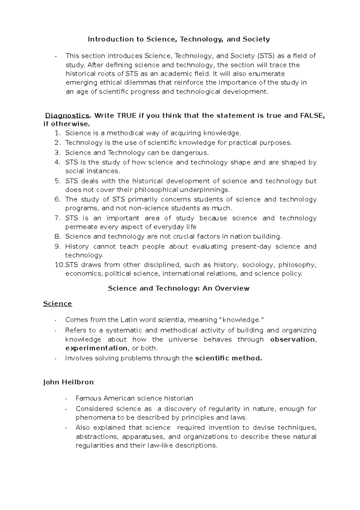 Introduction TO Science, Technology AND Society - Introduction to ...