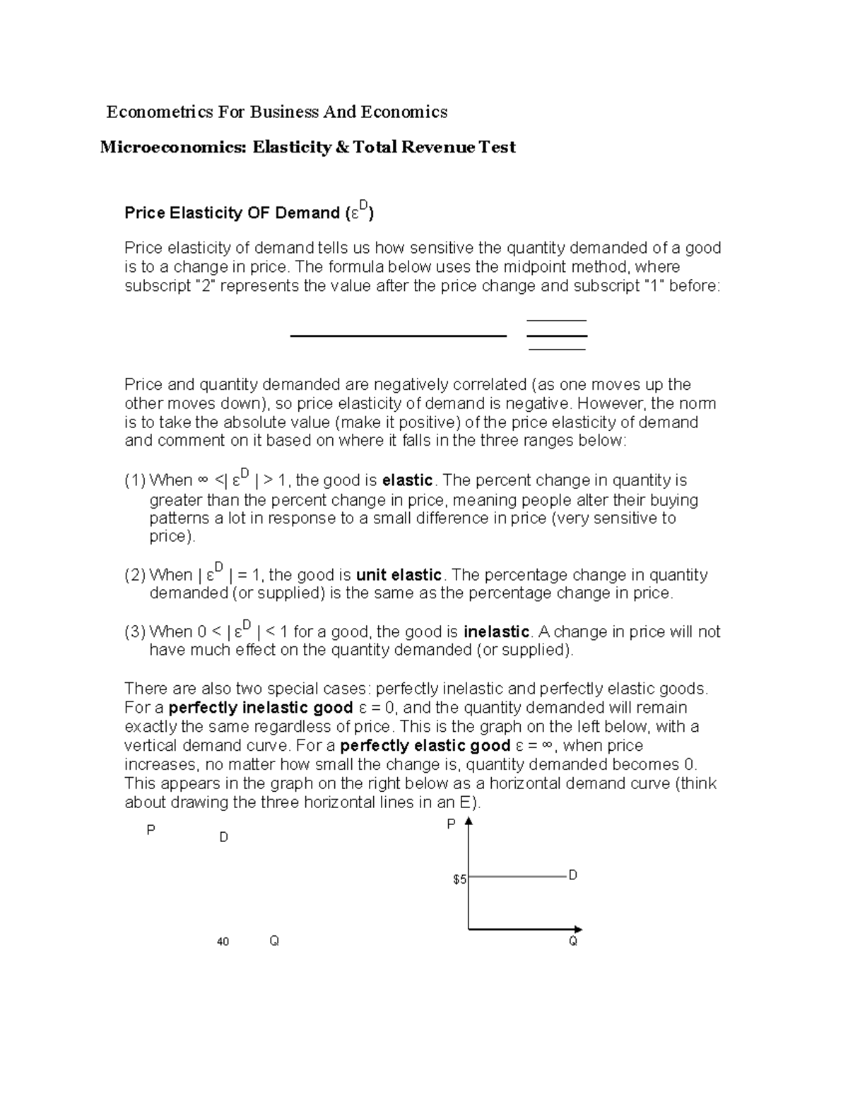 Elasticity - This is coursework for Econometrics For Business And Economics. It was an online ...