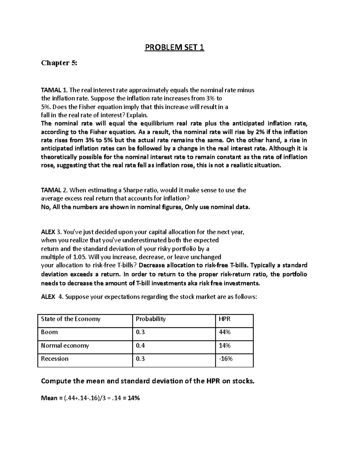 FI 4000 Problem Set 1 - FI4000 - PROBLEM SET 1 Chapter 5: TAMAL 1. The real interest rate - Studocu