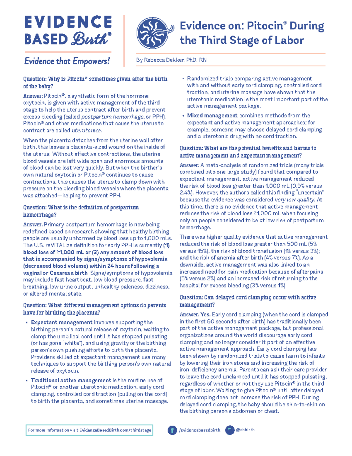 Pitocin - Handout - scholarly article - /evidencebasedbirth @ebbirth ...