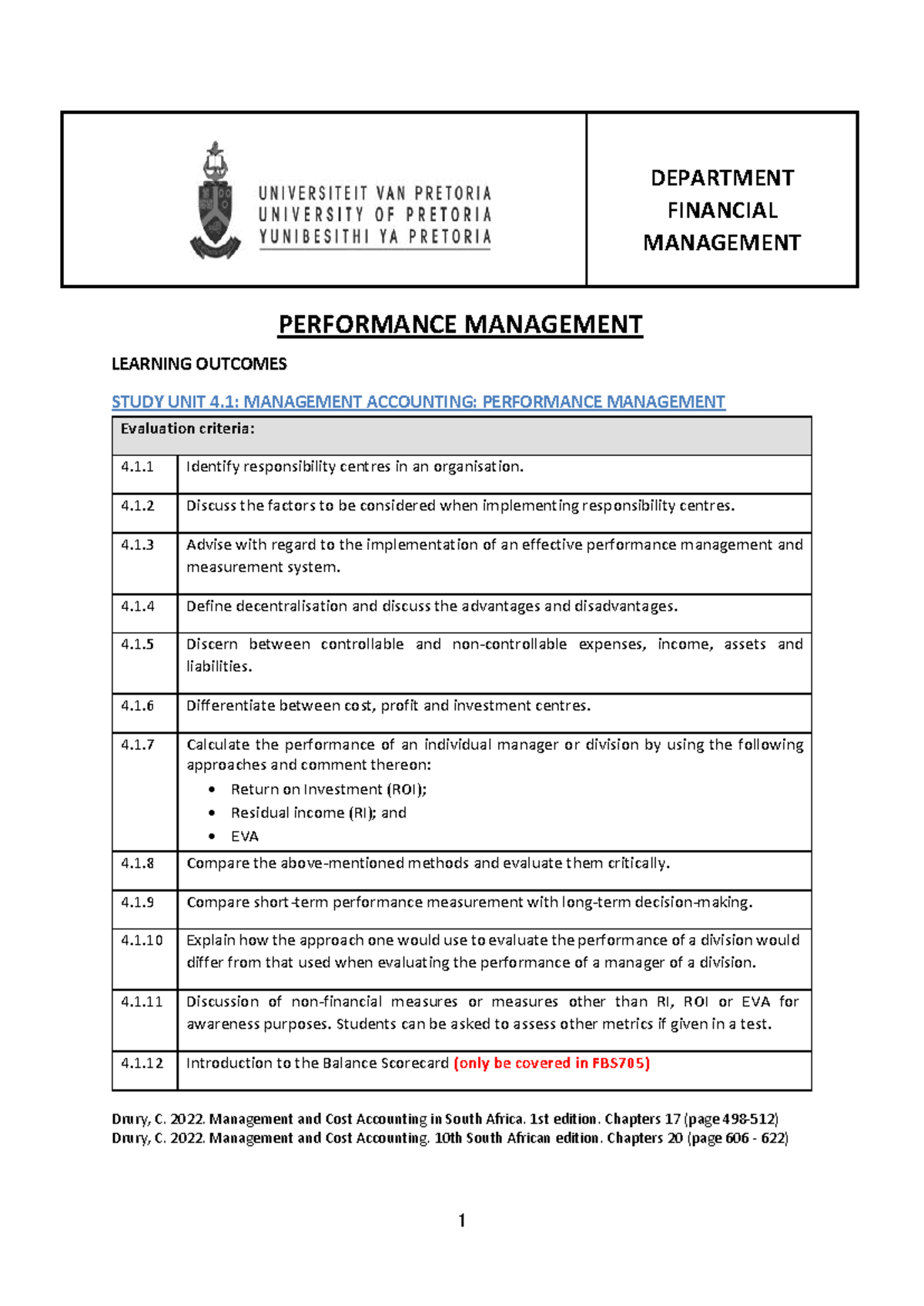 Performance management - Lecture notes - DEPARTMENT FINANCIAL ...