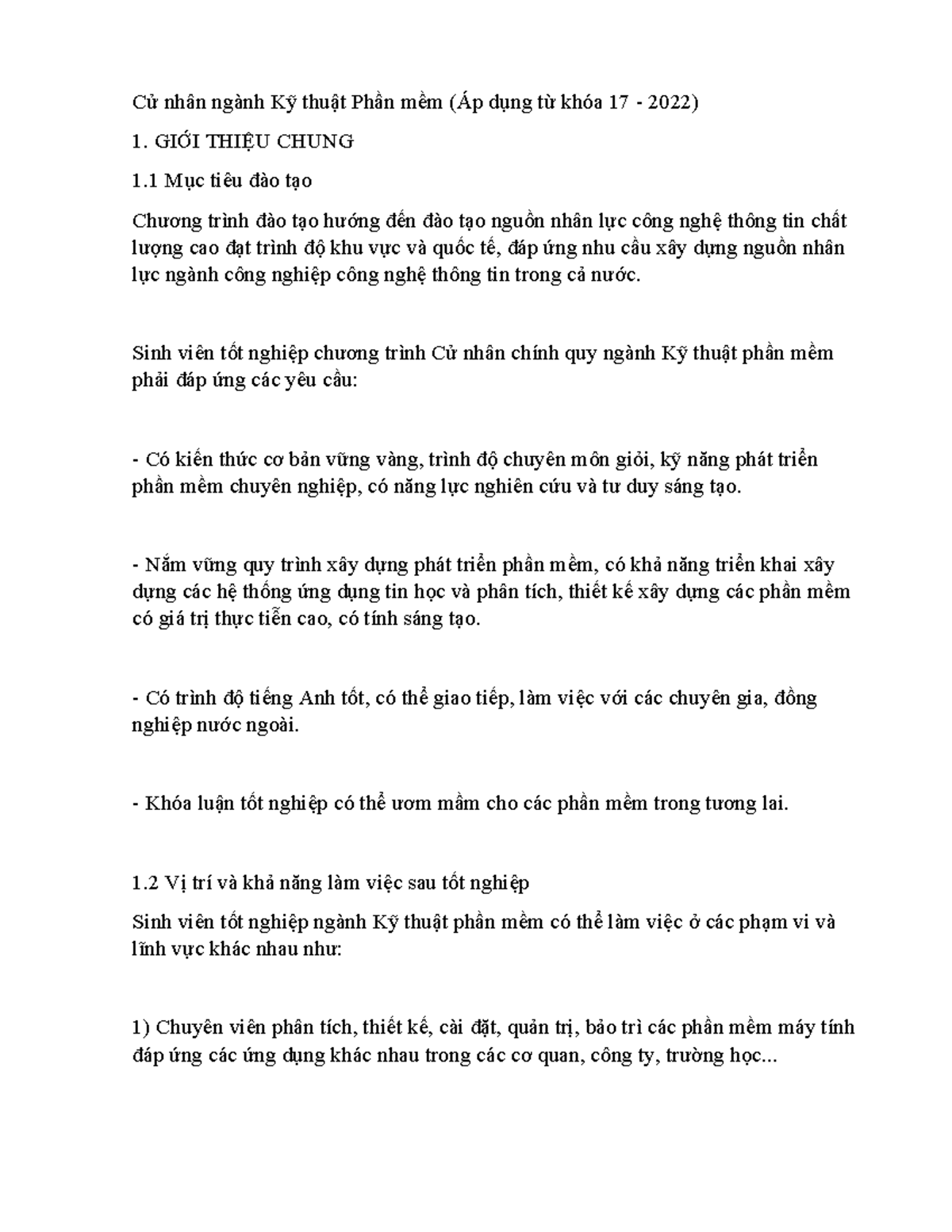 Chuong trinh dao tao KTPM UIT - Cử nhân ngành Kỹ thuật Phần mềm (Áp dụng từ khóa 17 - 2022) GIỚI ...