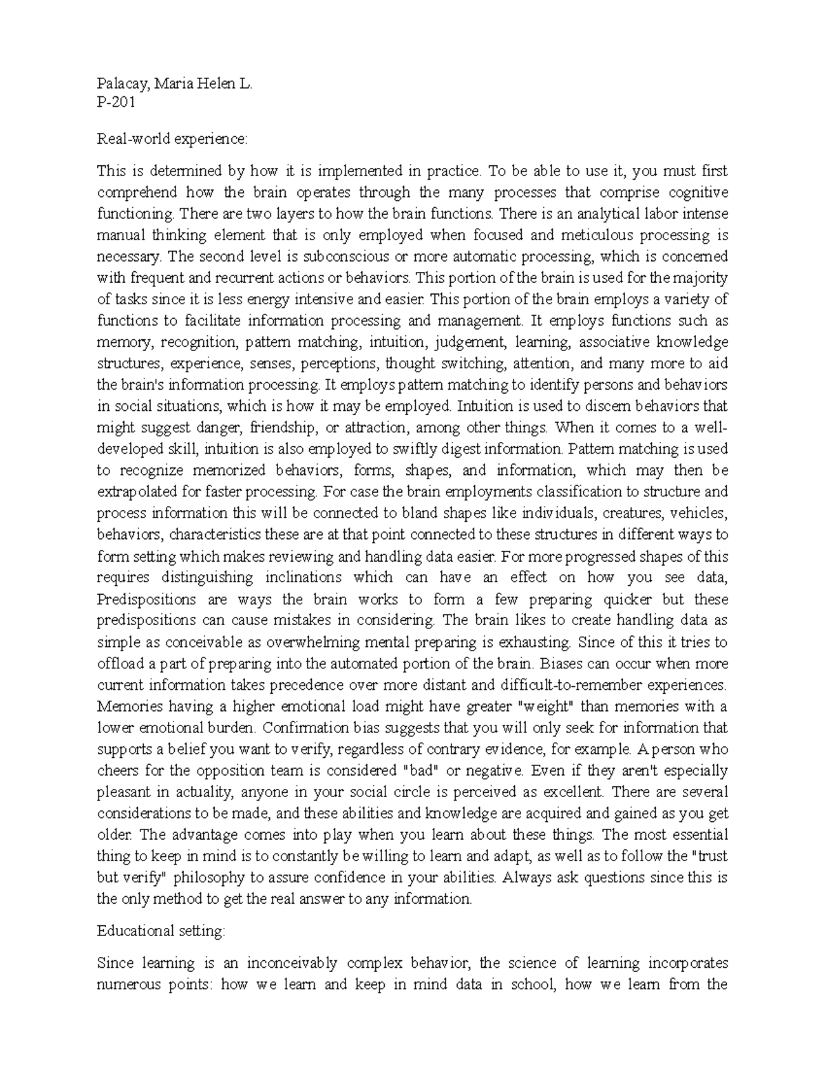 Insight Paper - Palacay, Maria Helen L. - P 201 - Palacay, Maria Helen ...
