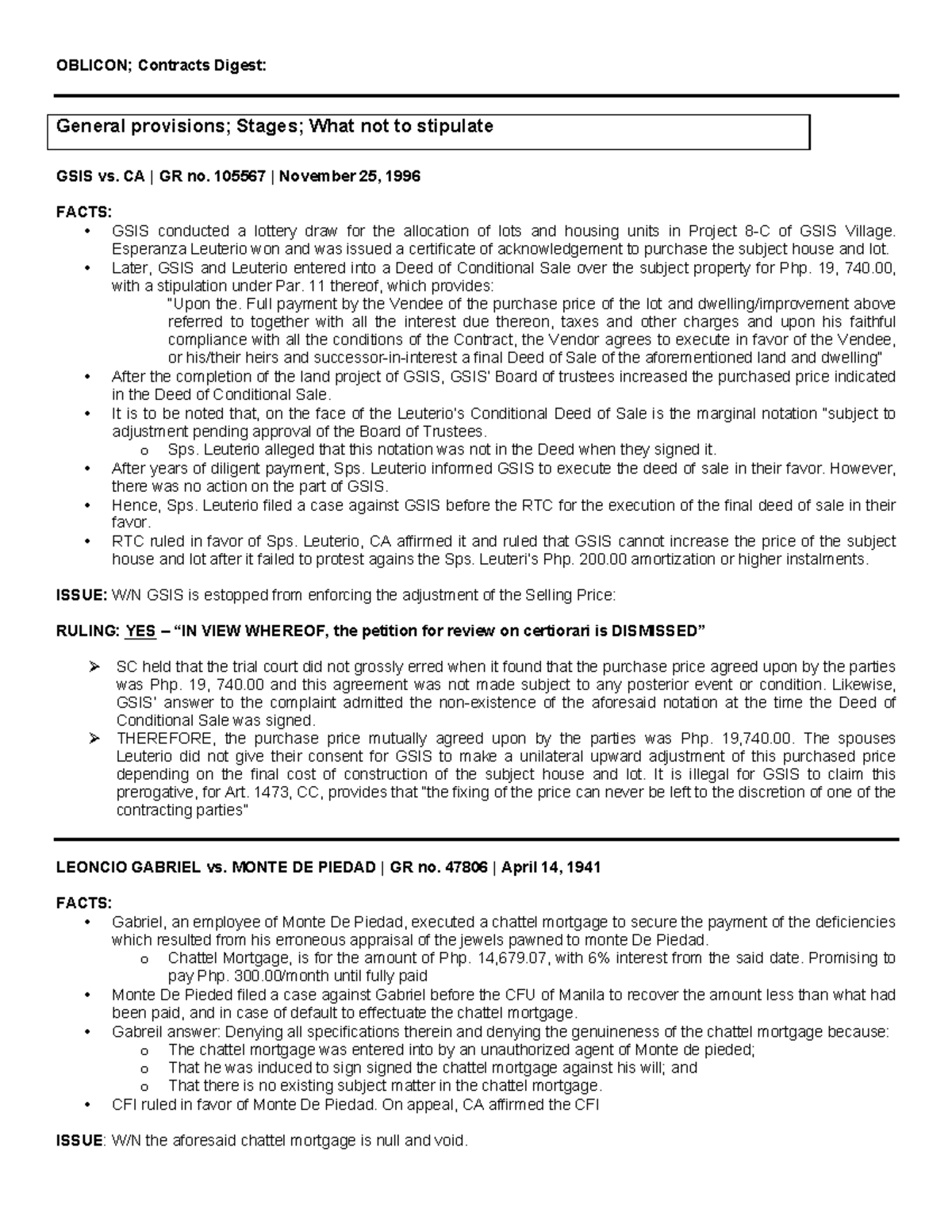 Oblicon Digest Contacts ONLY Part 1 - OBLICON; Contracts Digest ...