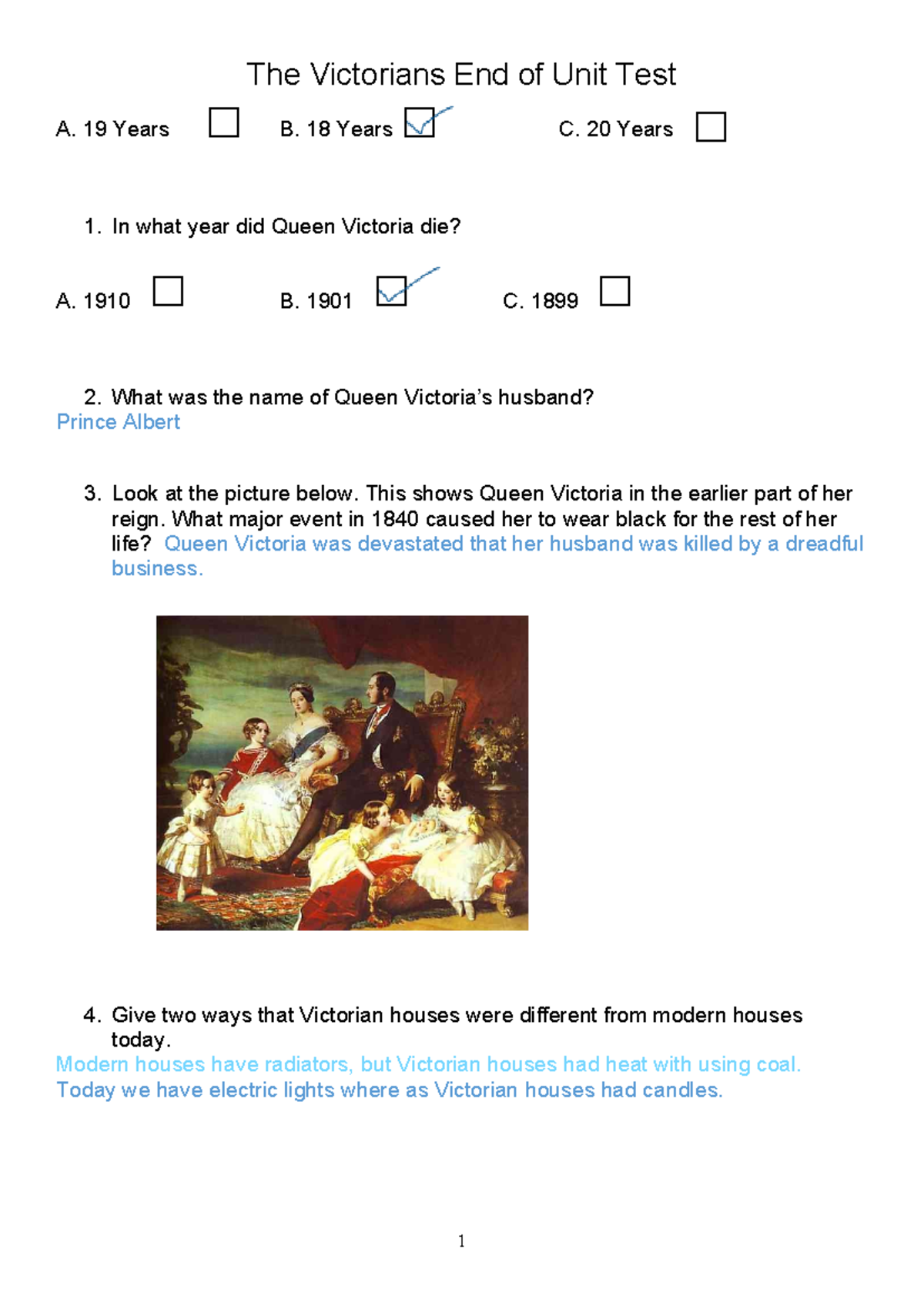 Completed version victorian test - The Victorians End of Unit Test A ...