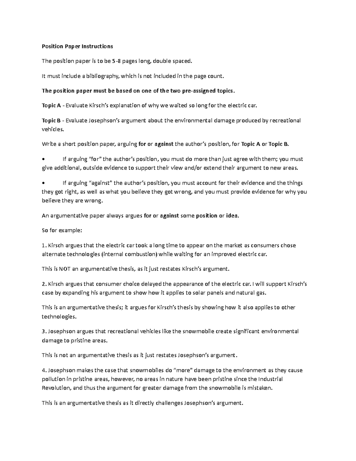 Assignment 3 Instructions Position Paper Instructions The Position