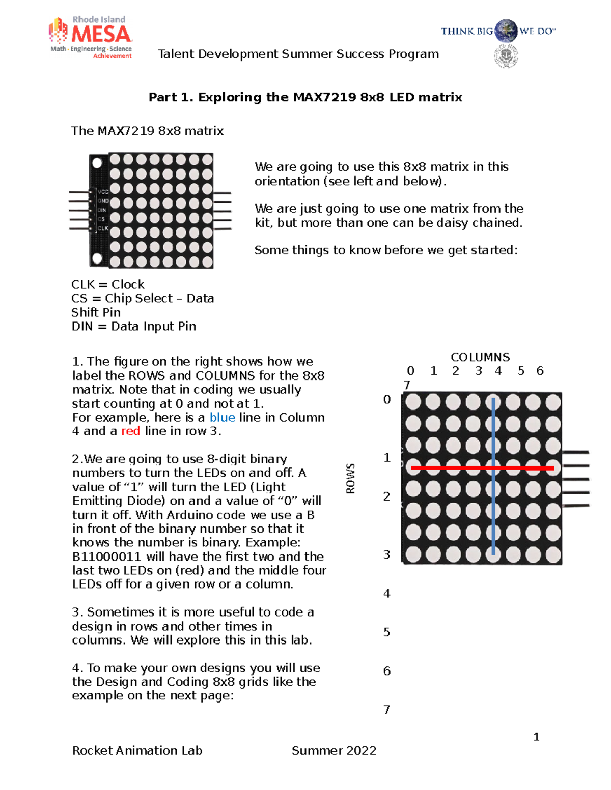 Rocket Animation Lab - notes - Part 1. Exploring the MAX7219 8x8 LED ...
