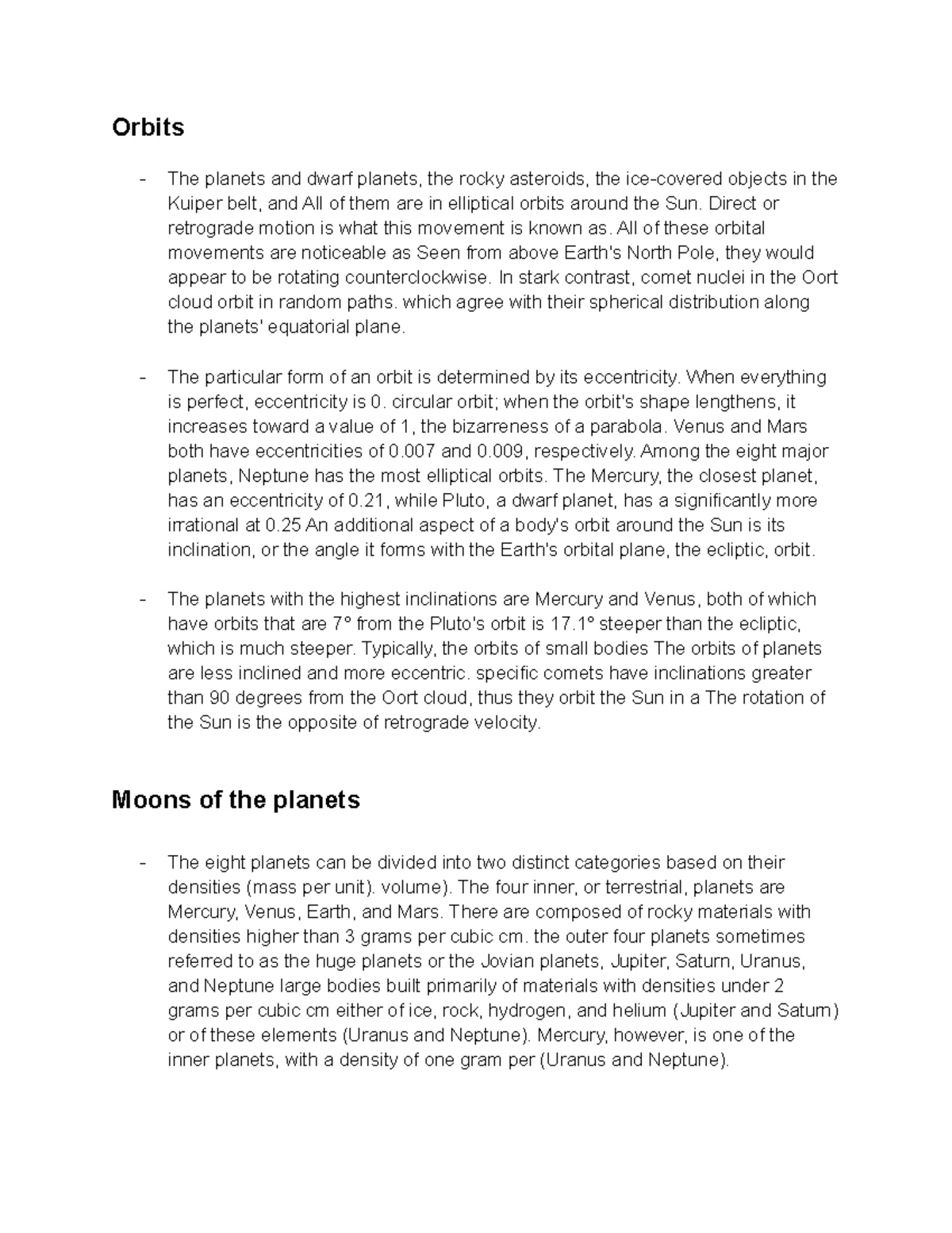 Moon of the planets and Orbits - Orbits The planets and dwarf planets ...