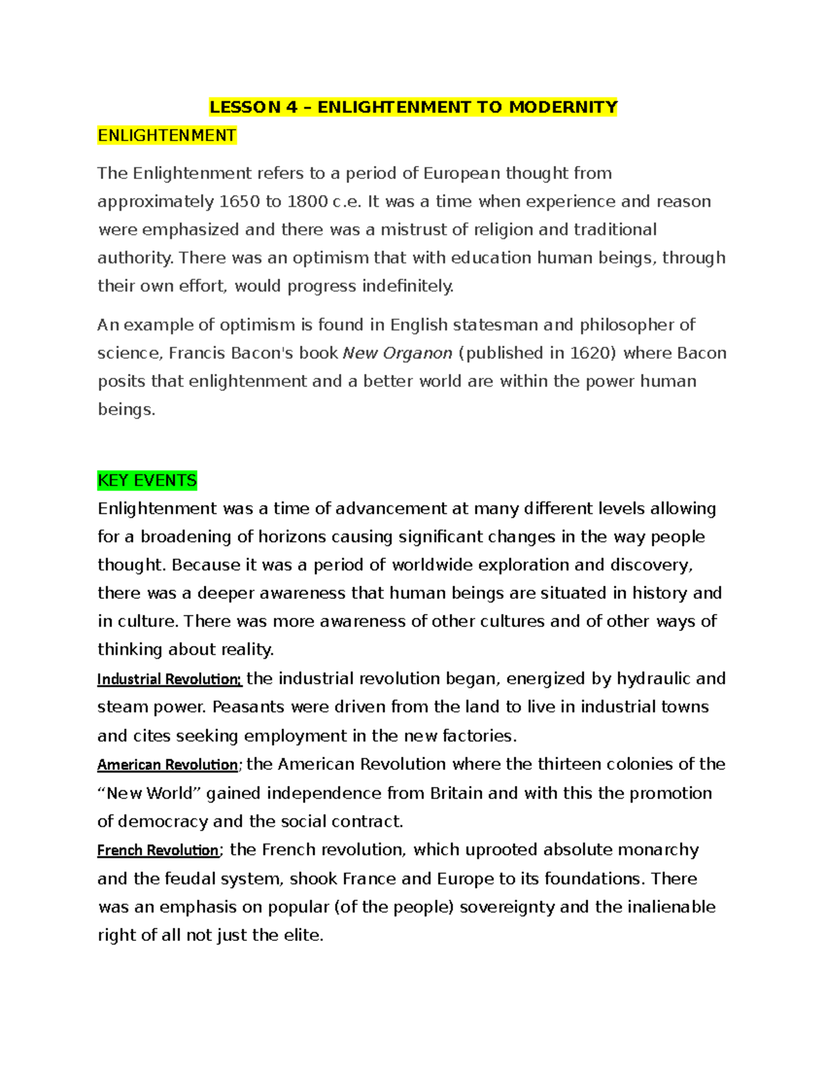 Lesson 4 – theo 204 - part 1 - LESSON 4 – ENLIGHTENMENT TO MODERNITY ...