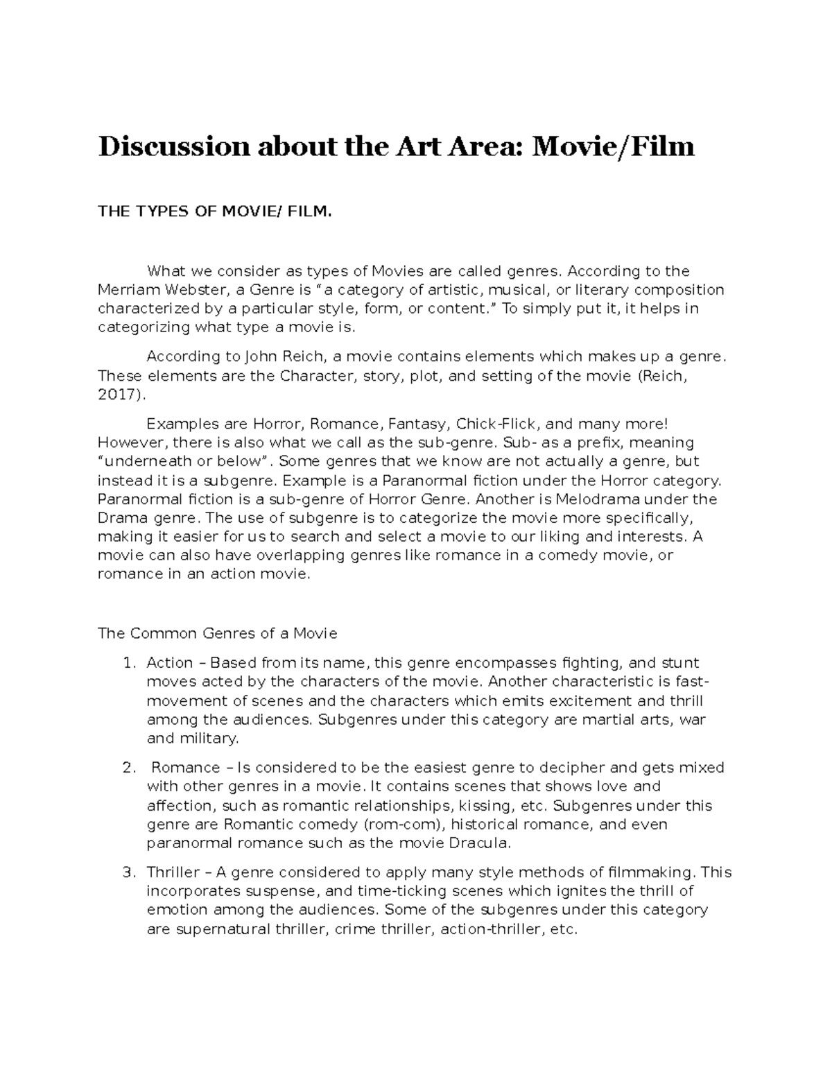 Disscussion Movie G3 - Discussion about the Art Area: Movie/Film THE ...