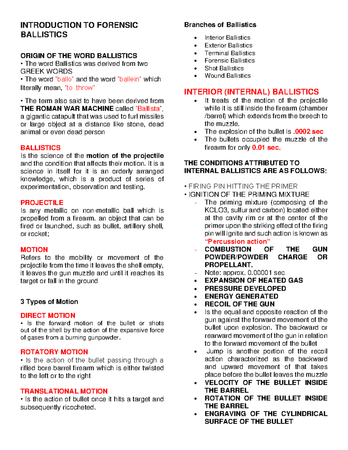 Ballistics- Reviewer - etferhu - INTRODUCTION TO FORENSIC BALLISTICS ...