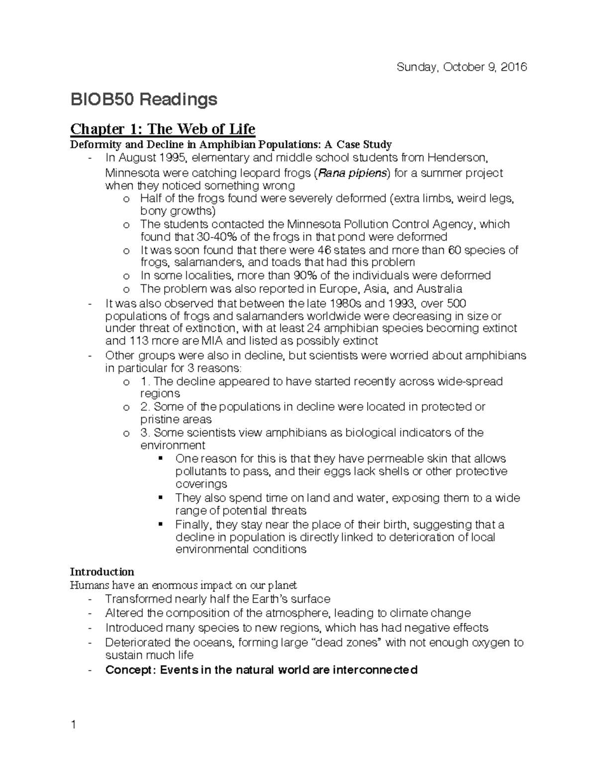 BIOB50 Ch 1-13 Textbook Notes - Sunday, October 9, 2016 BIOB50 Readings ...