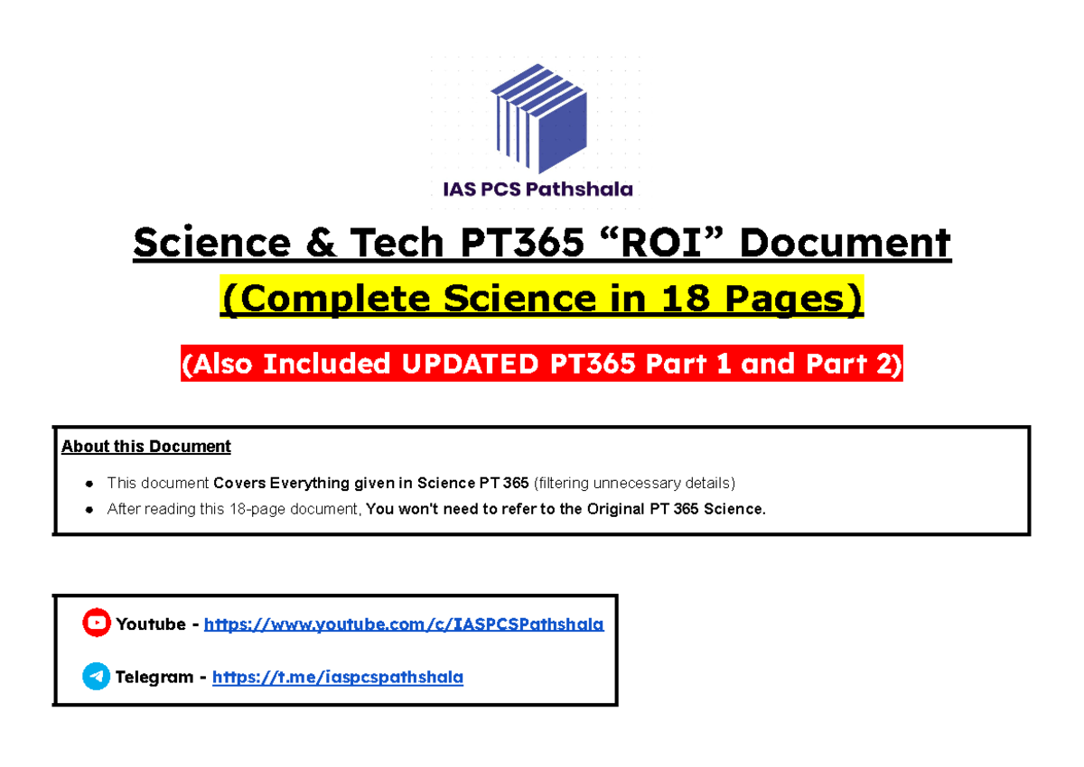 Science PT 365 ROI Document - Science & Tech PT365 “ROI” Document ...