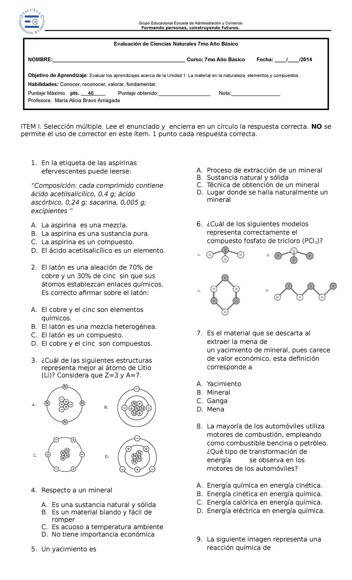 Prueba Séptimo - Ciencias naturales 7 basico - Grupo Educacional ...