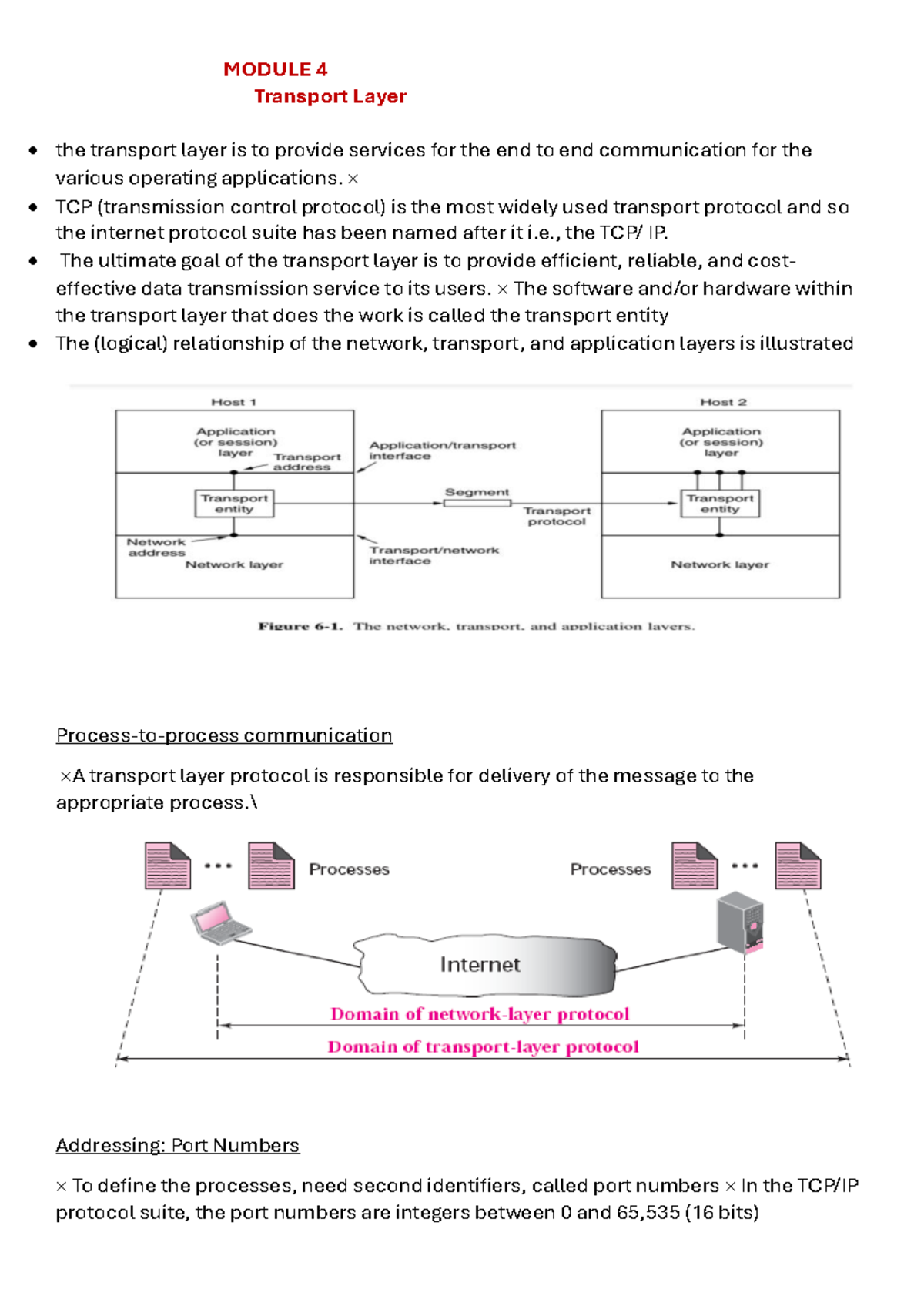 Module 4 Internetworking - MODULE 4 Transport Layer the transport layer is to provide services ...