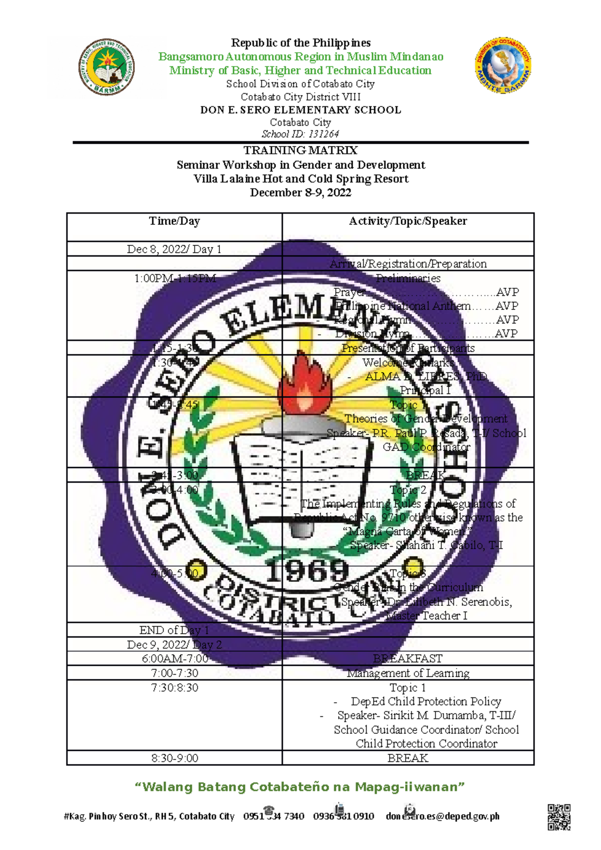 Gad-training-matrix - Training Matrix - #Kag. Pinhoy Sero St., RH 5 ...