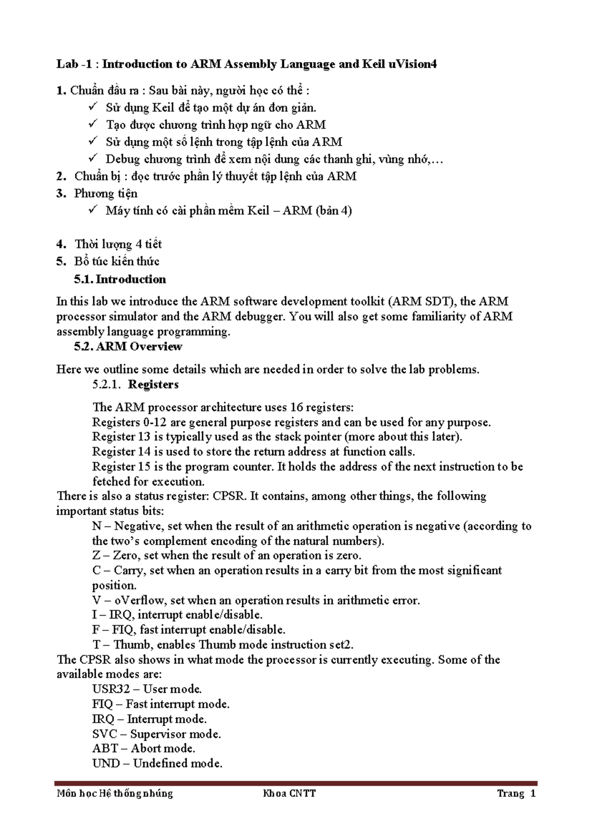 Lab-1-ASM for ARM-Ver2 - Lab - 1 : Introduction to ARM Assembly Language and Keil uVision Chuẩn ...