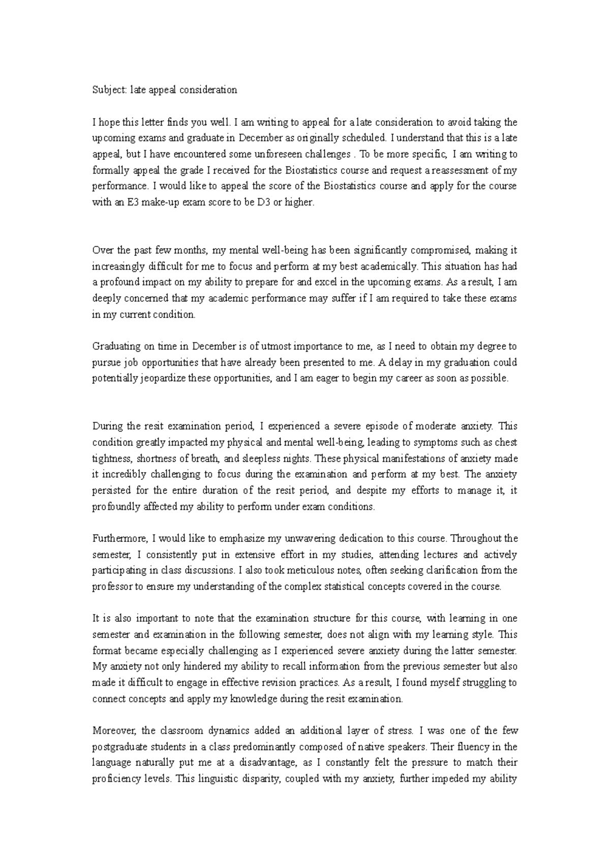 Late appeal consideration - I am writing to appeal for a late ...