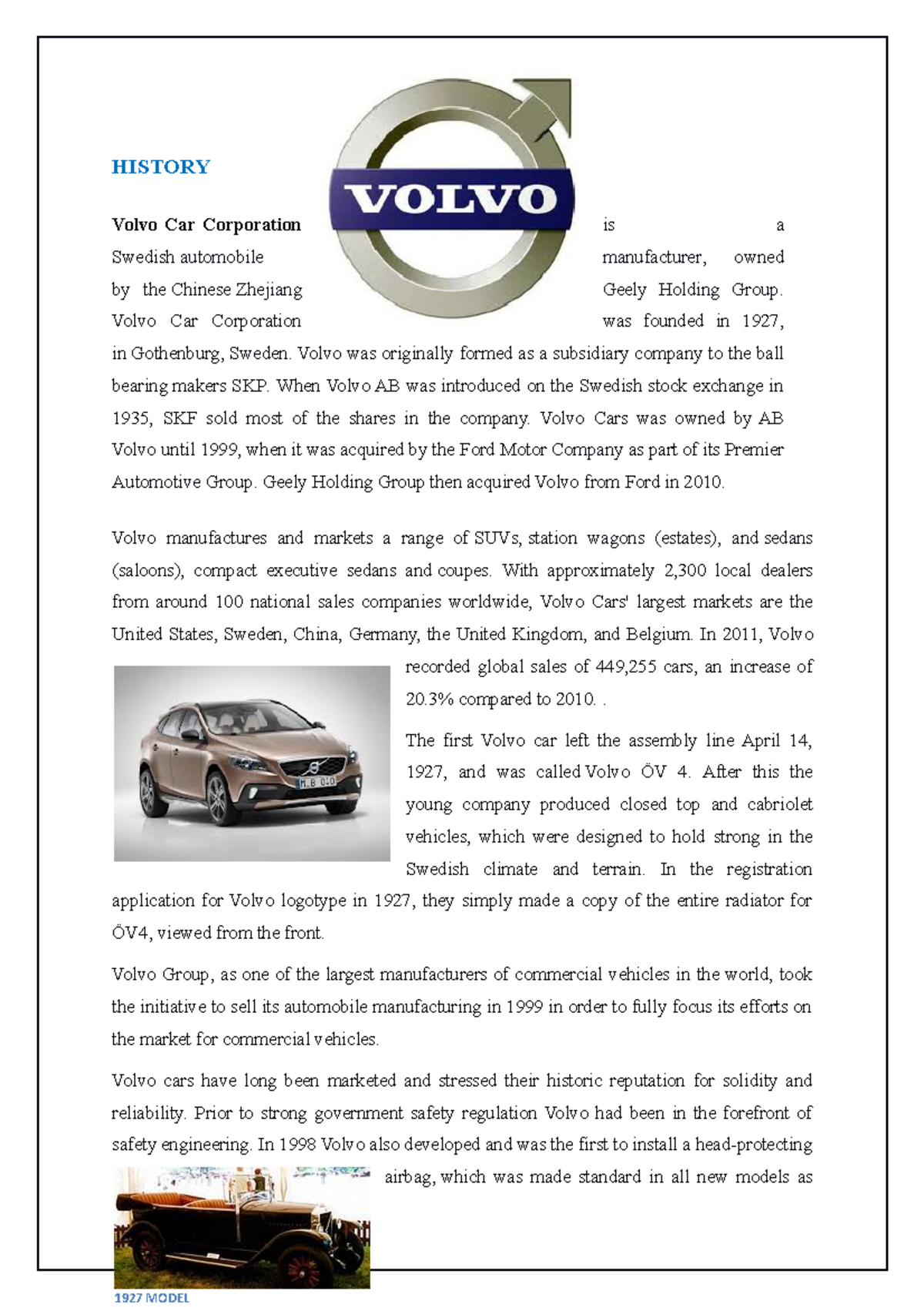 Micro macro crm brandind of volvo - HISTORY Volvo Car Corporation is a ...