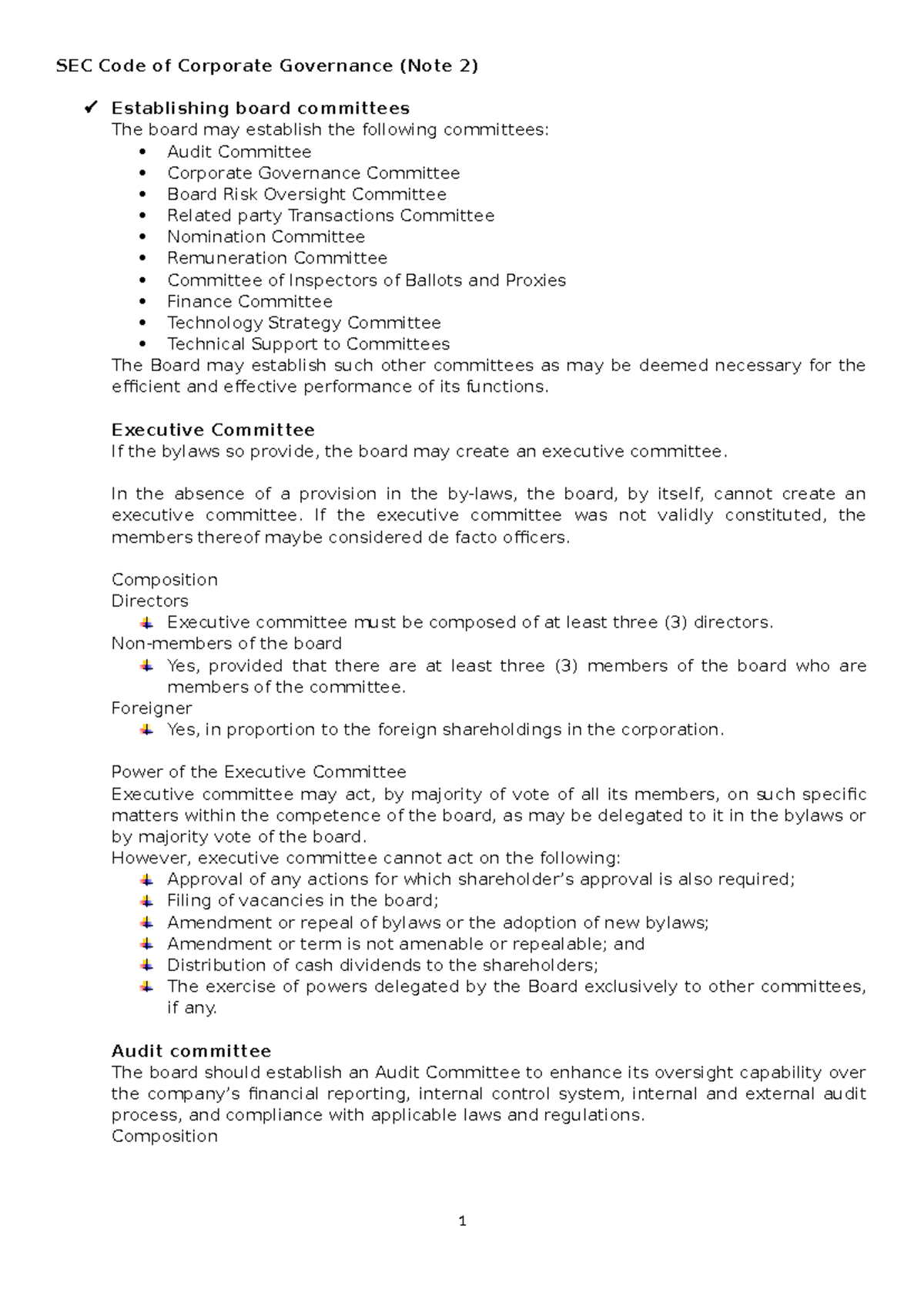 SEC Code of Corporate Governance NOTE 2 - SEC Code of Corporate ...