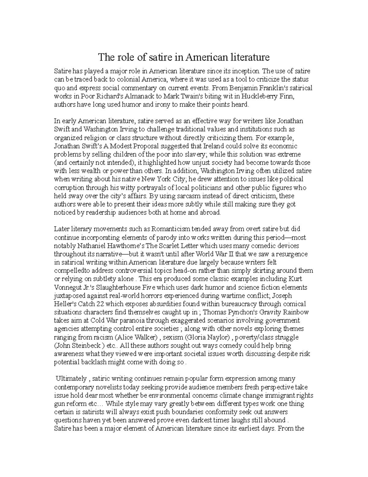 American literature - The use of satire can be traced back to colonial ...