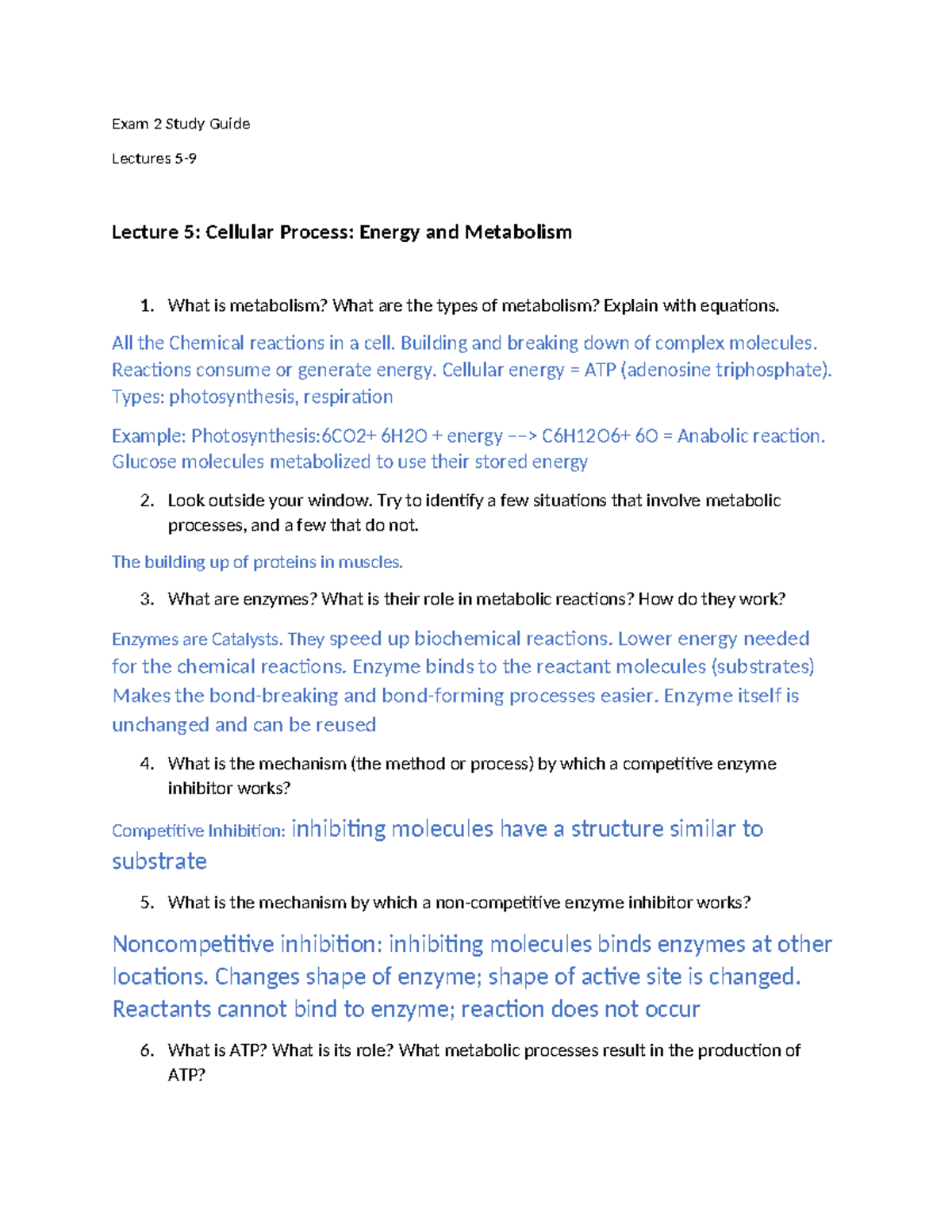 BIO 103 Exam 2 Study Guide - Exam 2 Study Guide Lectures 5- Lecture 5 ...