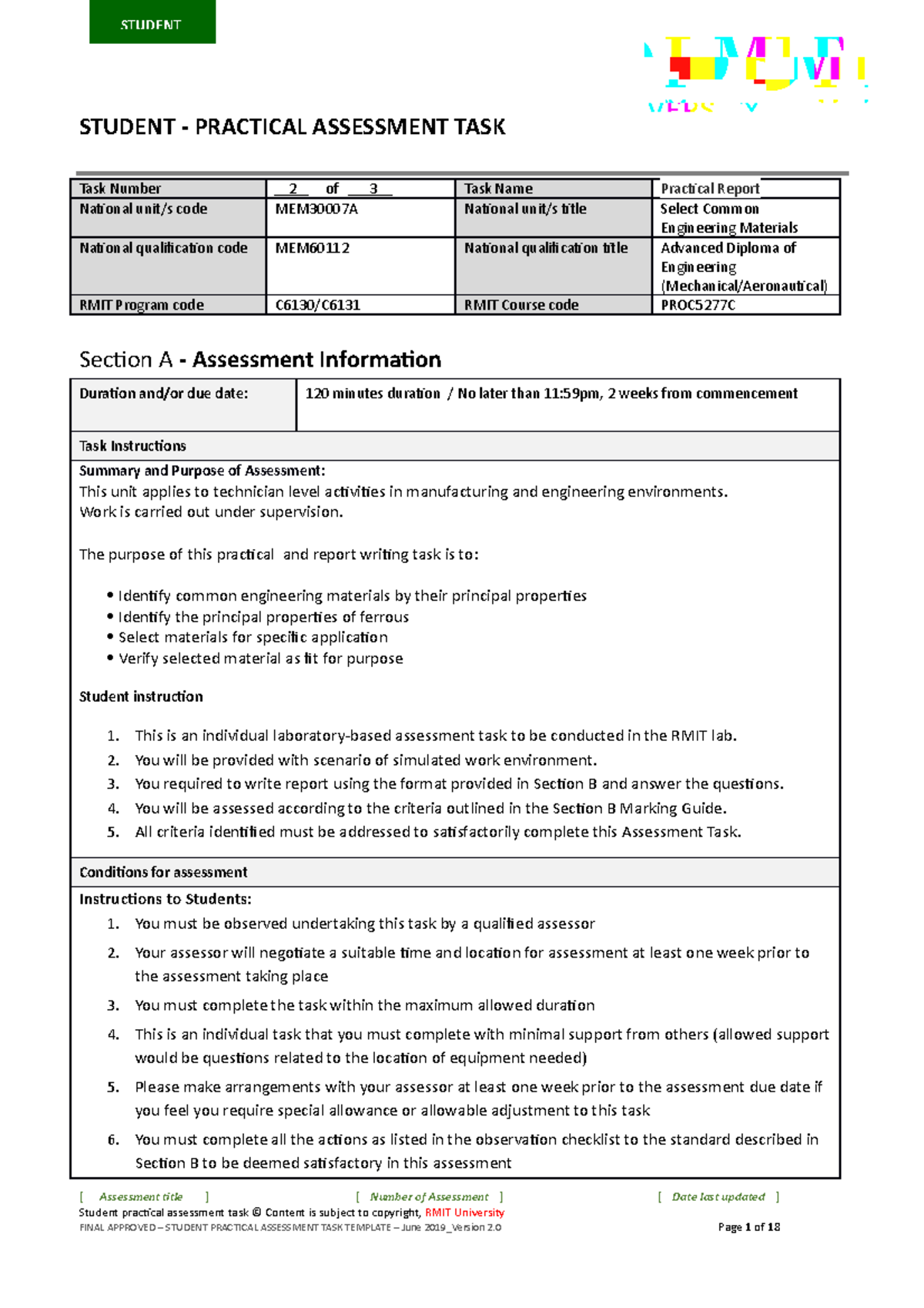 Oedve VE Assessment - Student Practical - Final SG - STUDENT ...