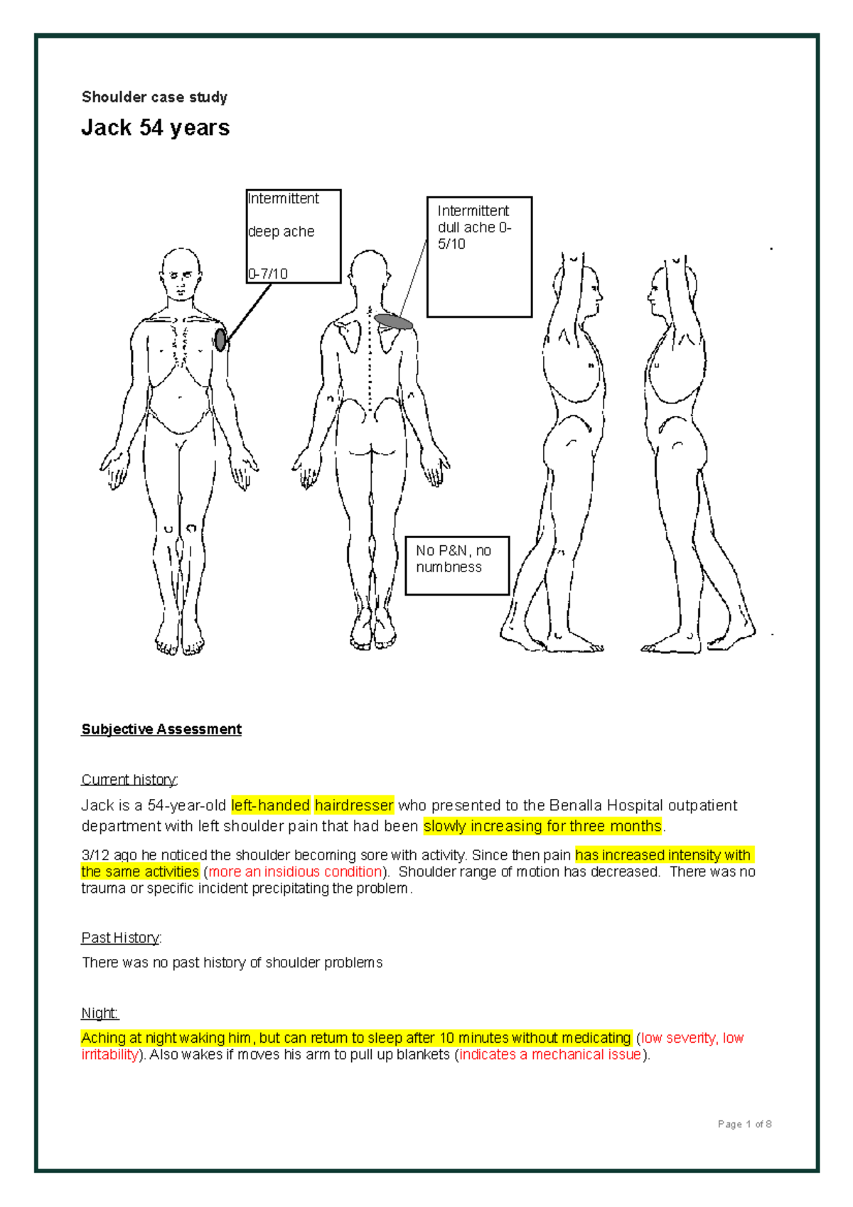 Shoulder case study, activities and module checklist - PHS314 - CSU ...