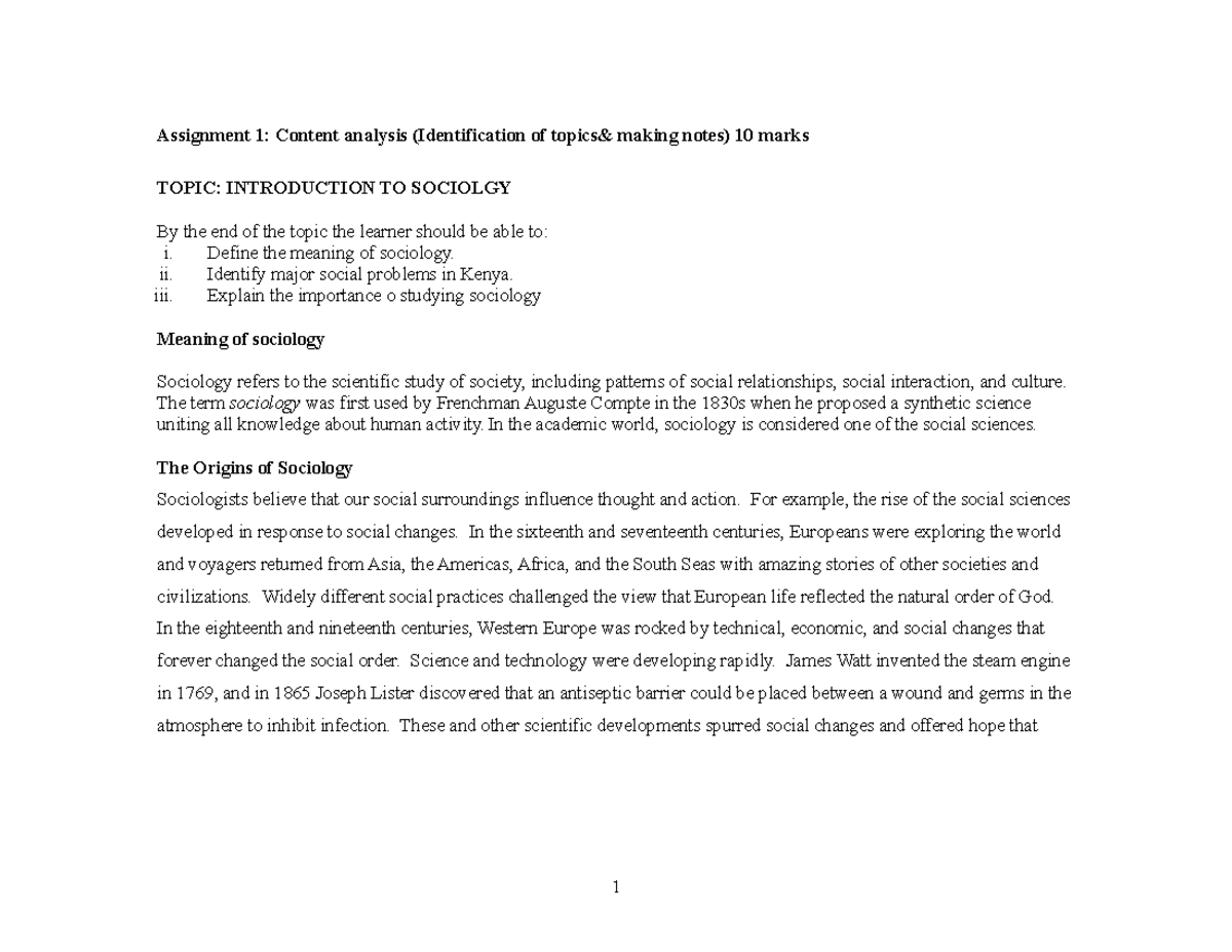 Test and Measurement - Assignment 1: Content analysis (Identification ...