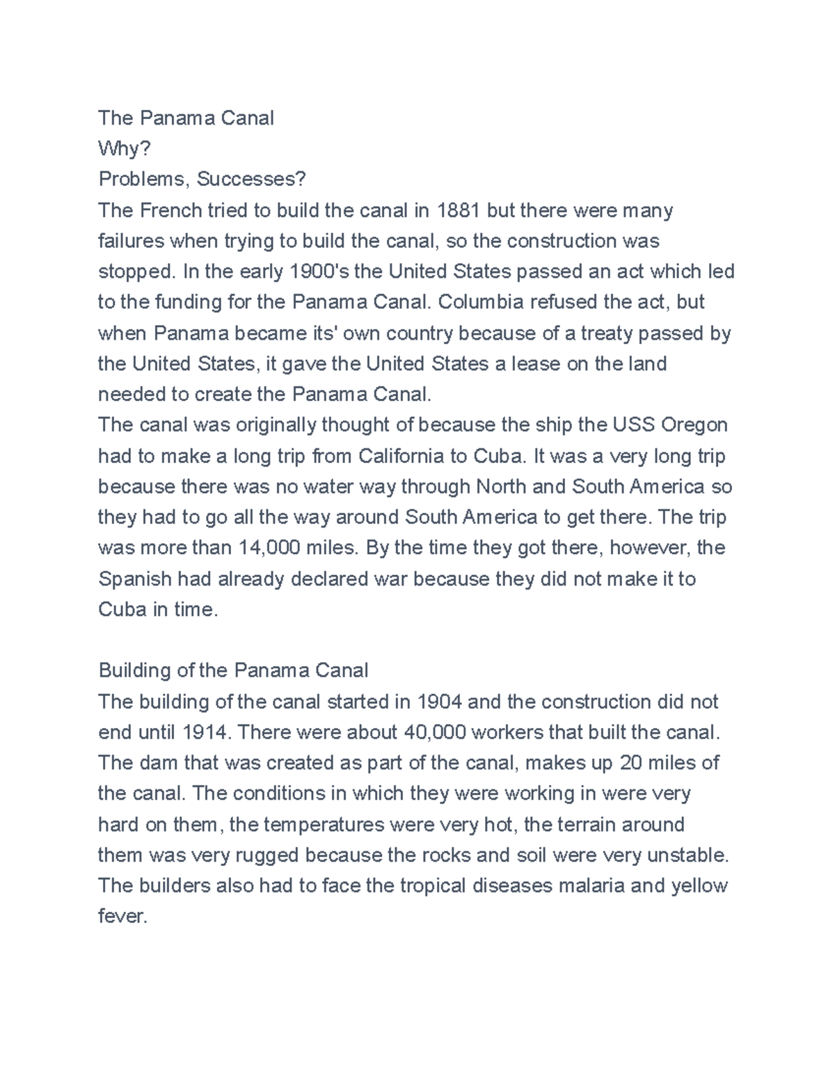 Territorial Expansion - The Panama Canal Why? Problems, Successes? The ...