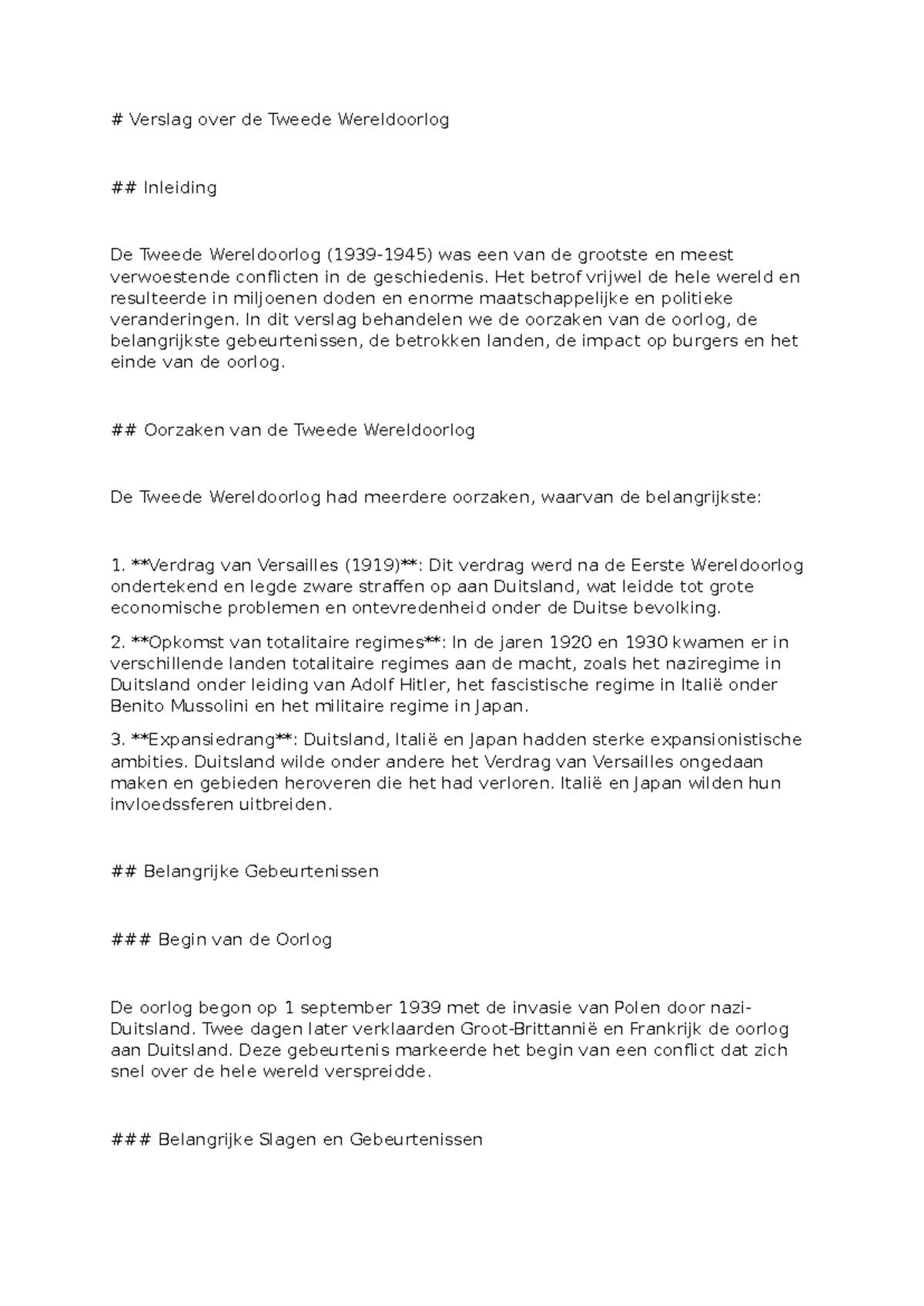 Verslag 2de oorlog - Verslag over de Tweede Wereldoorlog Inleiding De Tweede Wereldoorlog ...