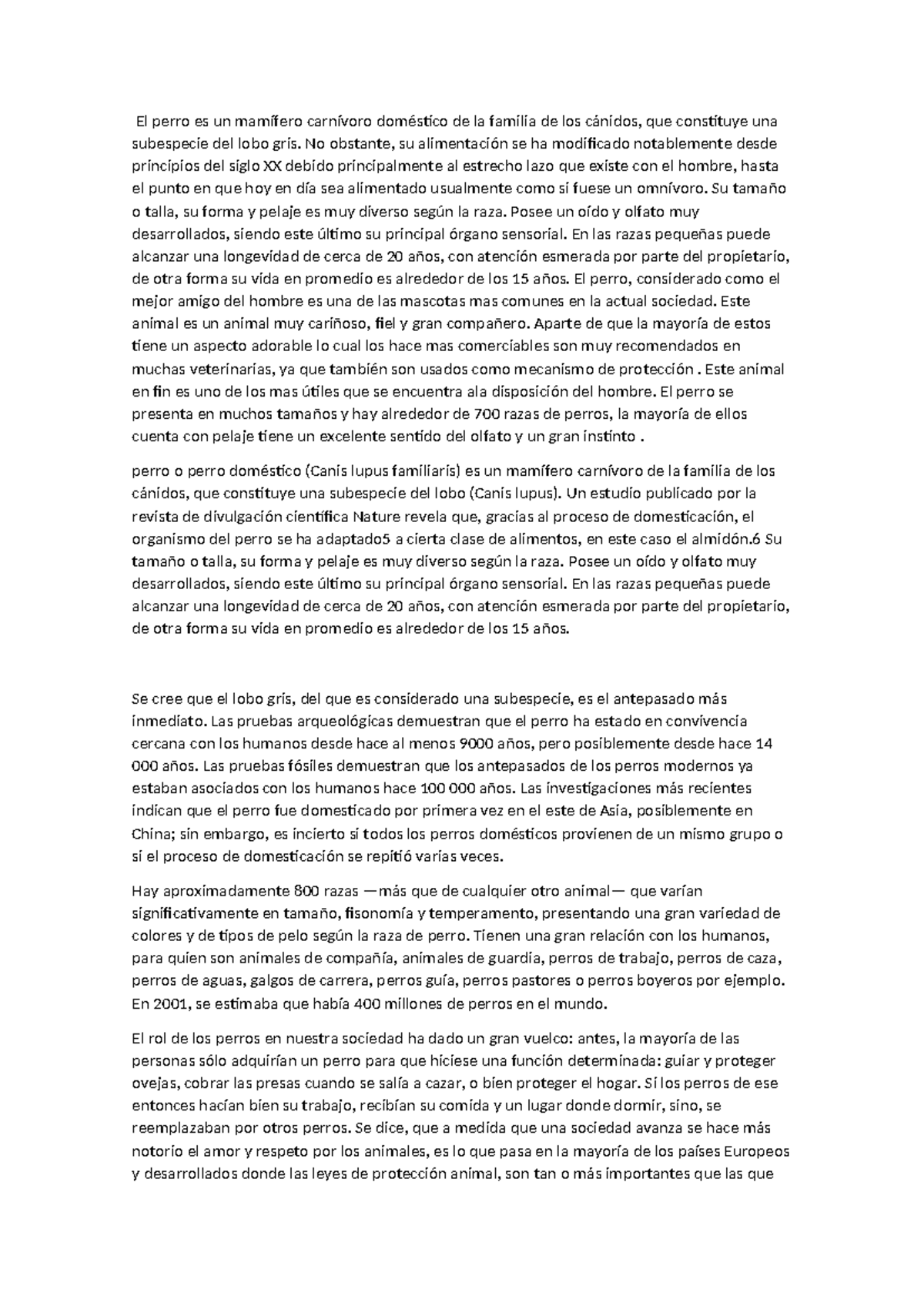 Documento - El perro es un mamífero carnívoro doméstico de la familia ...