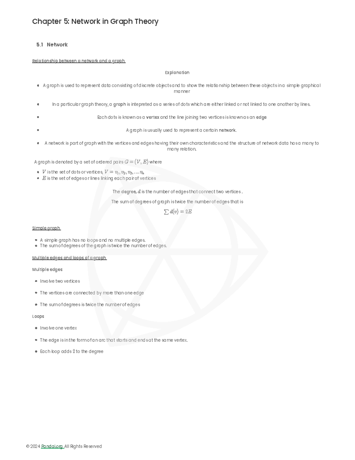 Networking - Chapter 5: Network in Graph Theory 5 Network Relationship between a network and a ...