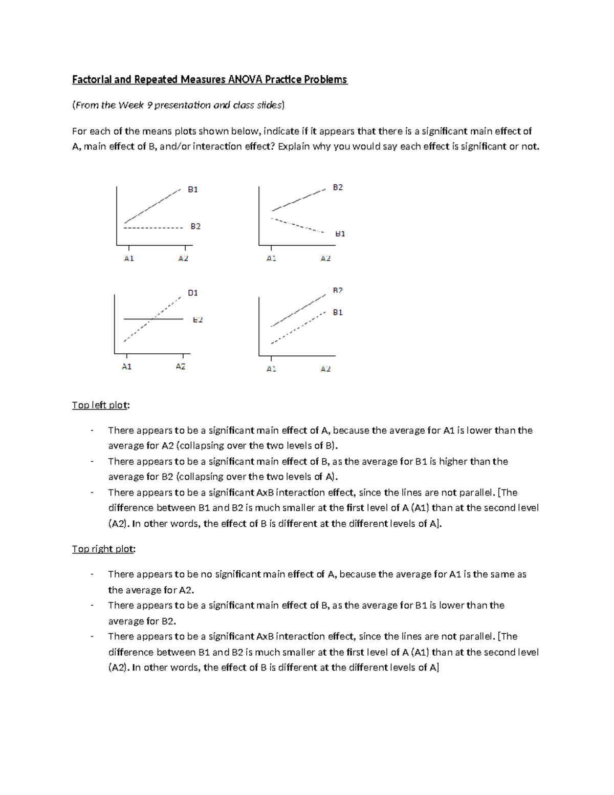 Factorial and Repeated Measures Anova Practice Problems - Factorial and Repeated Measures ANOVA ...