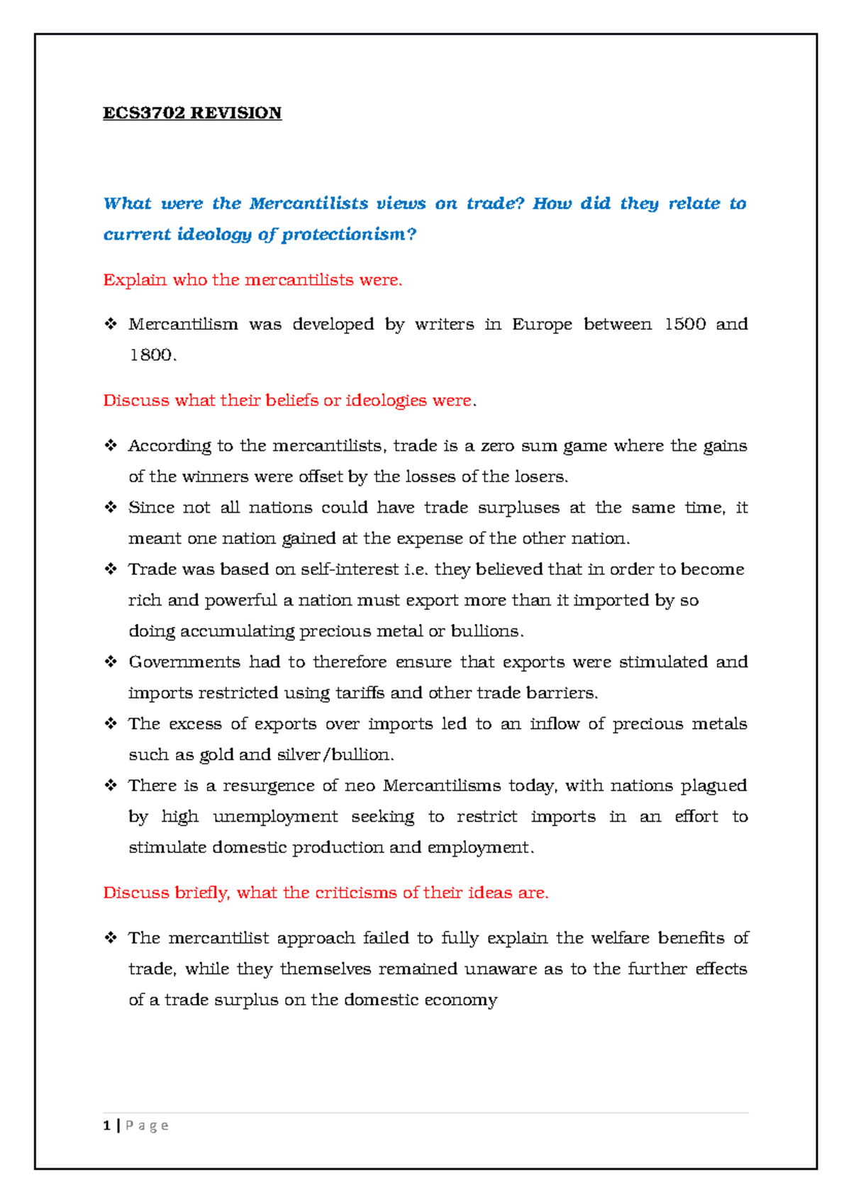 International Trade Questions and Answers - ECS3702 REVISION What were ...