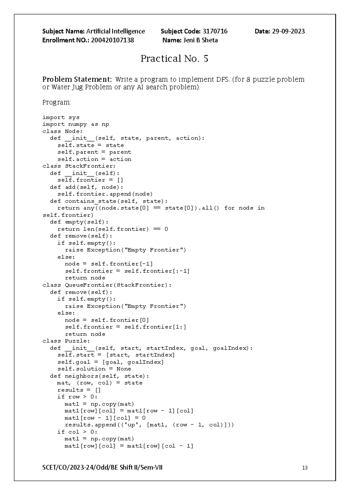 Practical No-5-12 - Enrollment NO.: 200420107138 Name: Jeni B Sheta ...