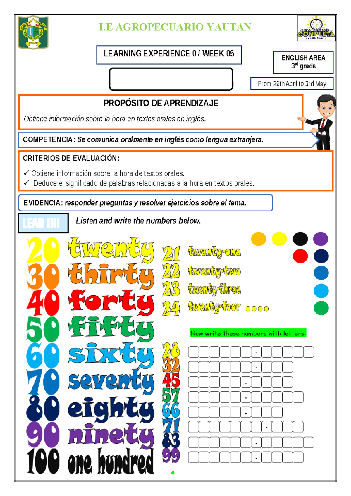 Ficha 5 cuarto - AASSS - LEARNING EXPERIENCE 0 / WEEK 05 ENGLISH AREA 3 ...