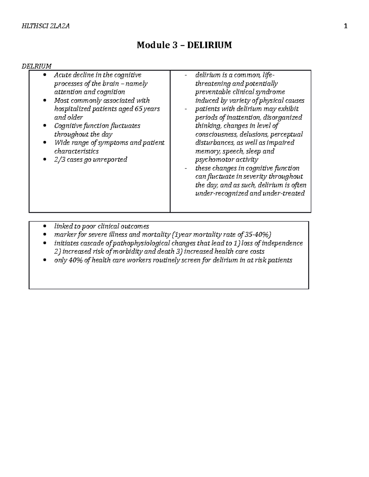 Module 3 – Delirium - Module 3 – DELIRIUM DELRIUM Acute decline in the ...