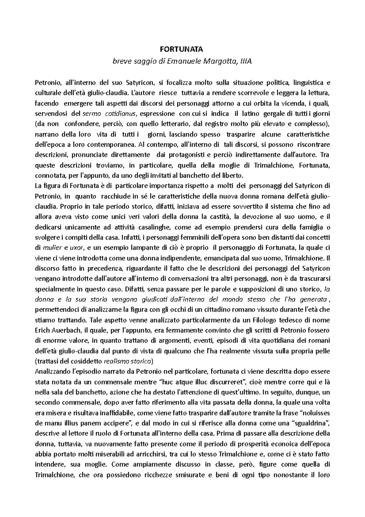 I personaggi del Satyricon: Fortunata; appunti di lezione - FORTUNATA ...