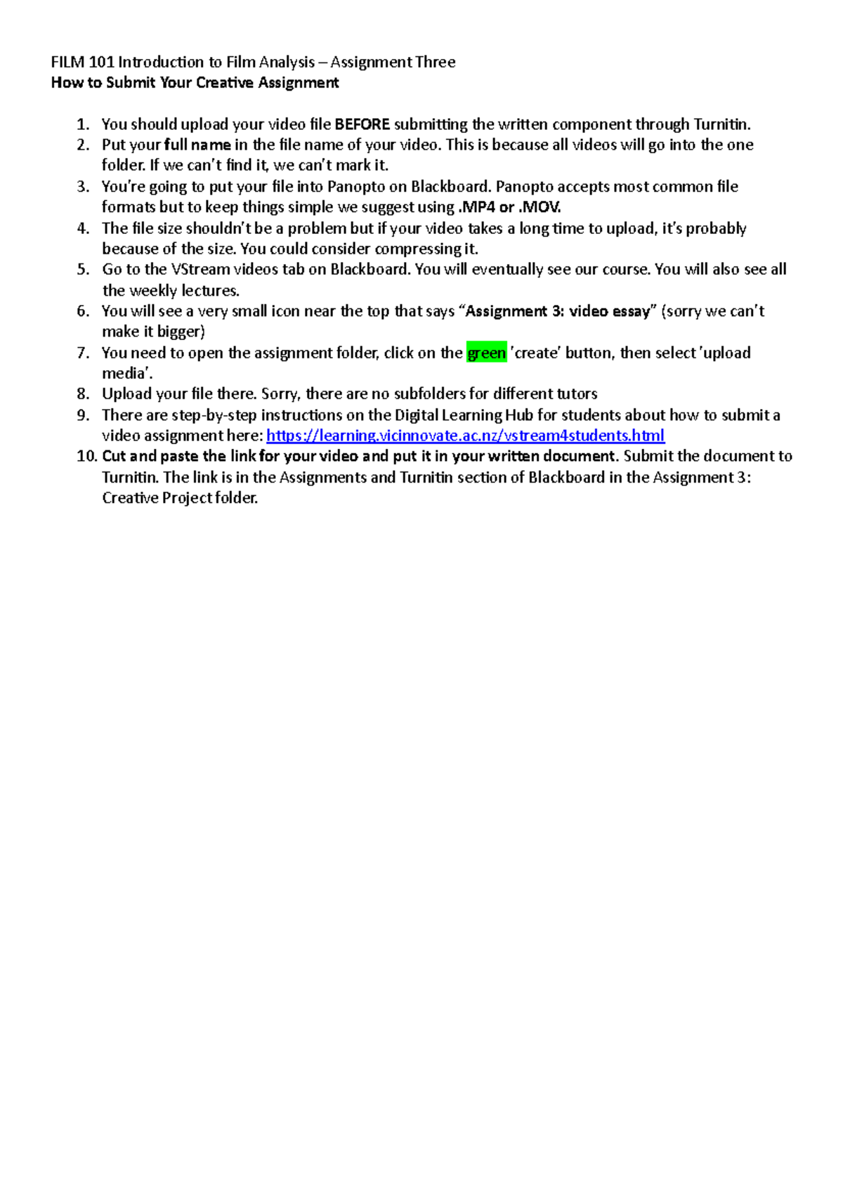 101- Submitting Creative Assignment - FILM 101 Introduction to Film ...