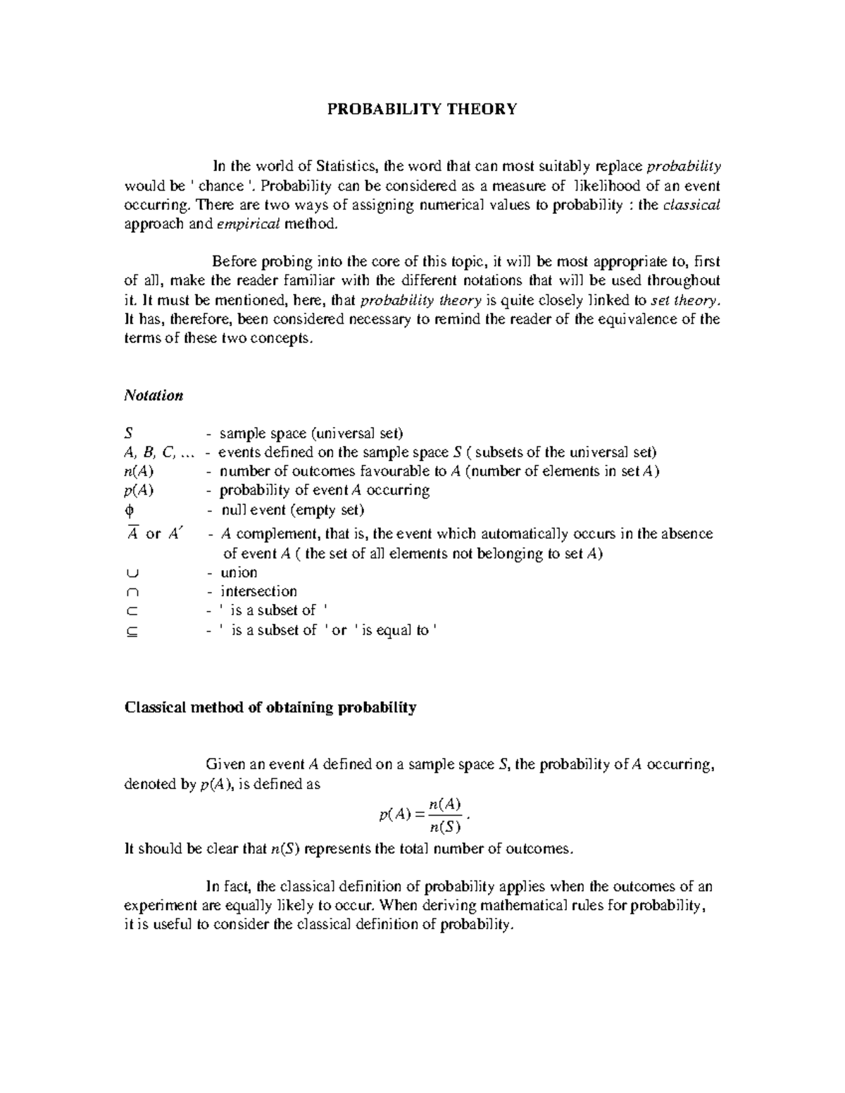13 Probability - Notes - PROBABILITY THEORY In the world of Statistics ...
