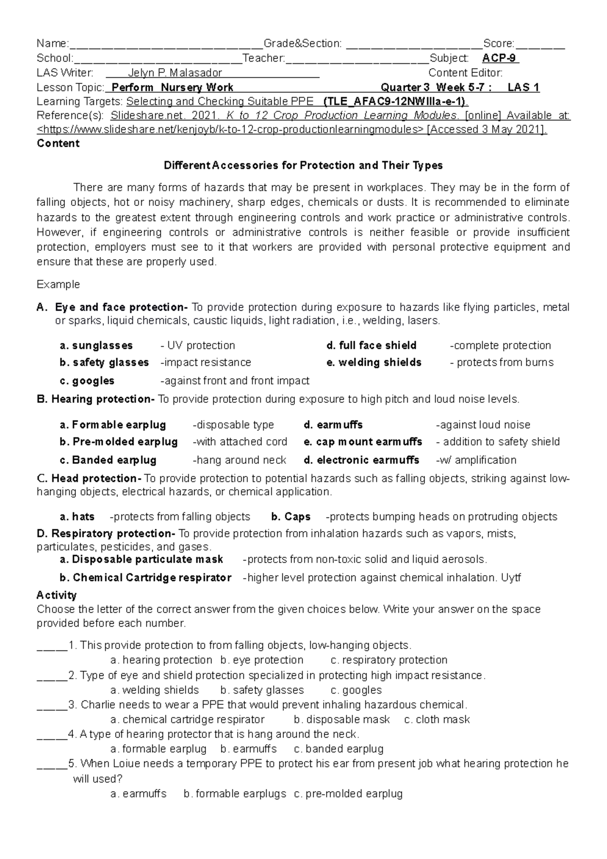 LAS 4 - Learning Activity Sheets - Name:_______________________________Grade&Section: - Studocu