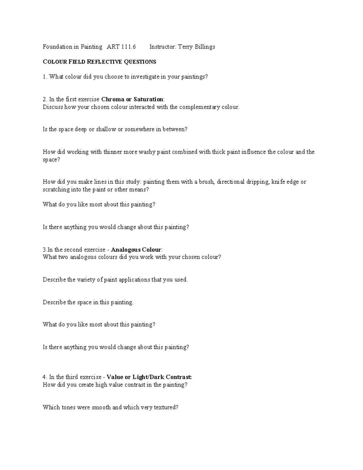 M5 Reflective Questions and more - Foundation in Painting ART 111 ...