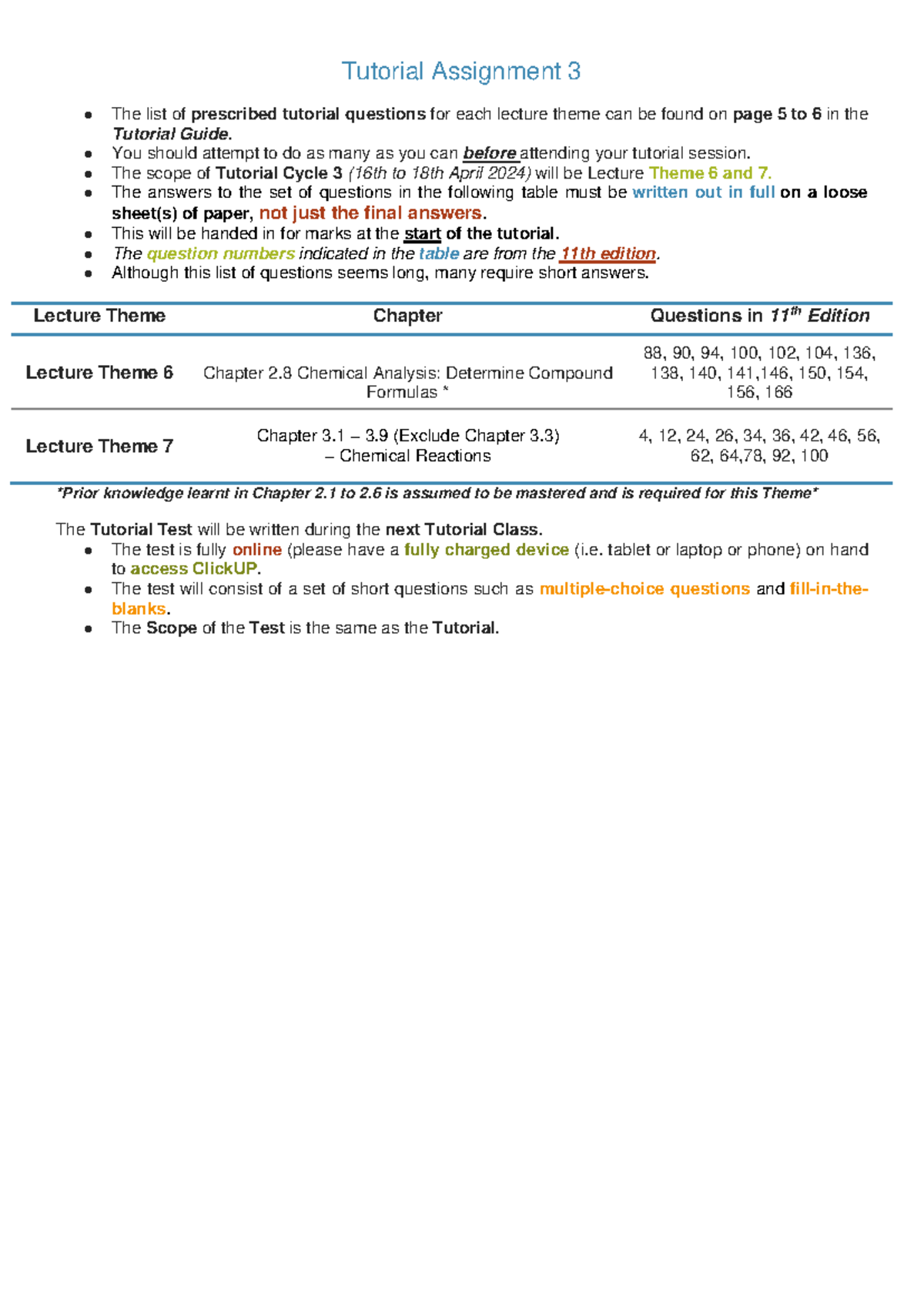 CMY117 Tut Assignment 3 2024 - Tutorial Assignment 3 The list of prescribed tutorial questions ...