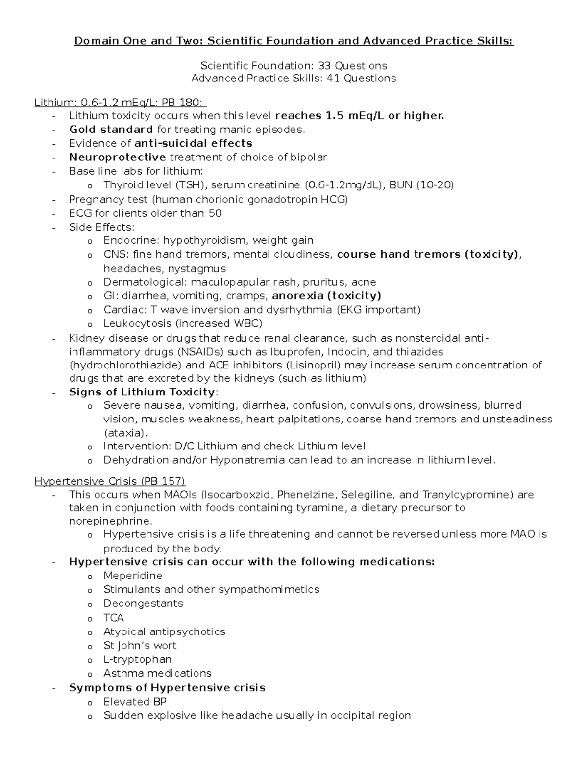 Pmhnp Review Domain One and Two - Domain One and Two: Scientific ...