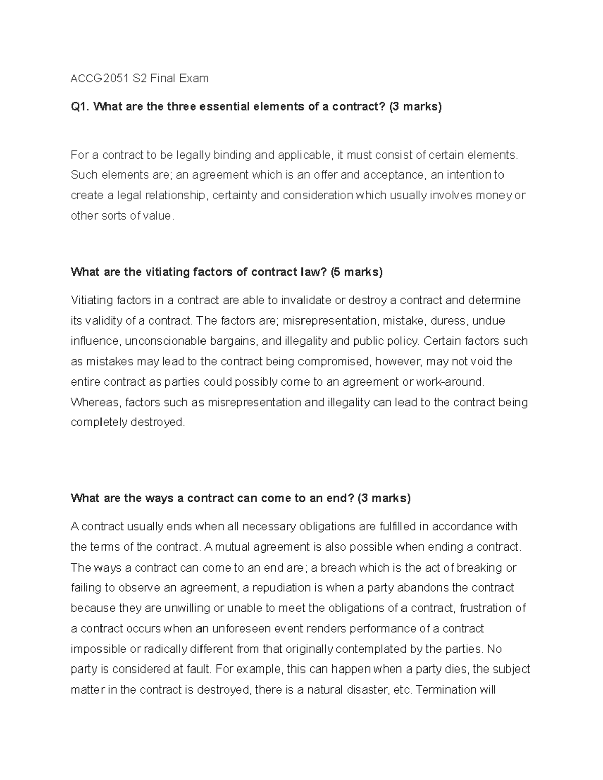 Document 16 - final exam - ACCG2051 S2 Final Exam Q1. What are the ...