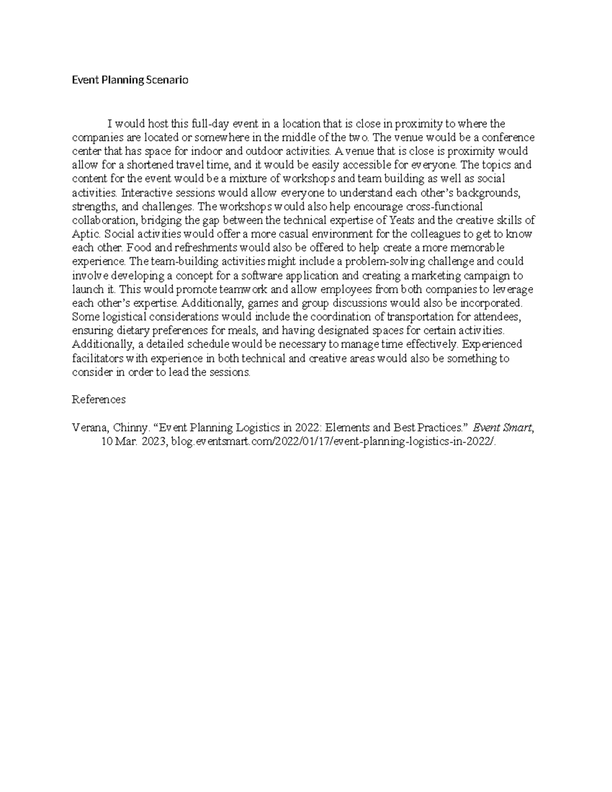 Event Planning Scenario - The venue would be a conference center that ...